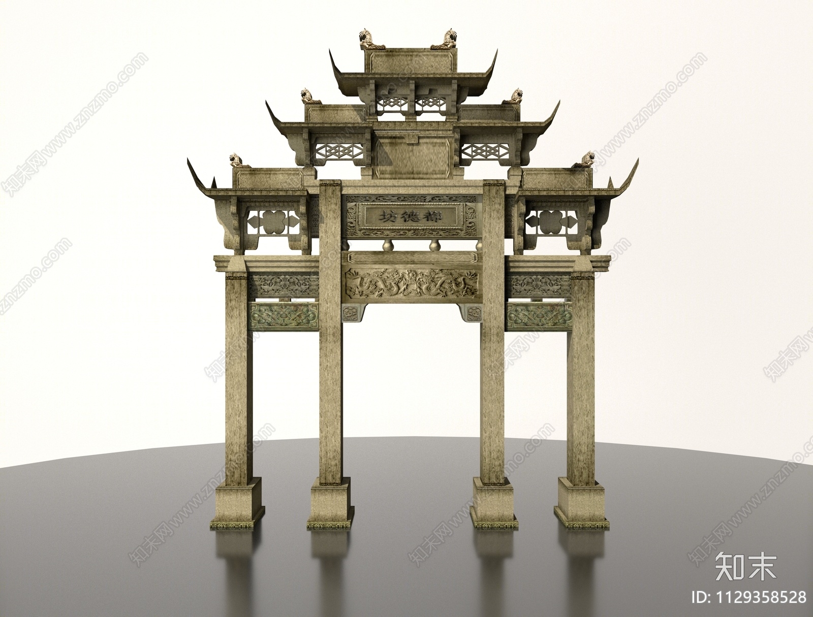 中式牌楼3d模型下载【id1129358528】知末3d模型网