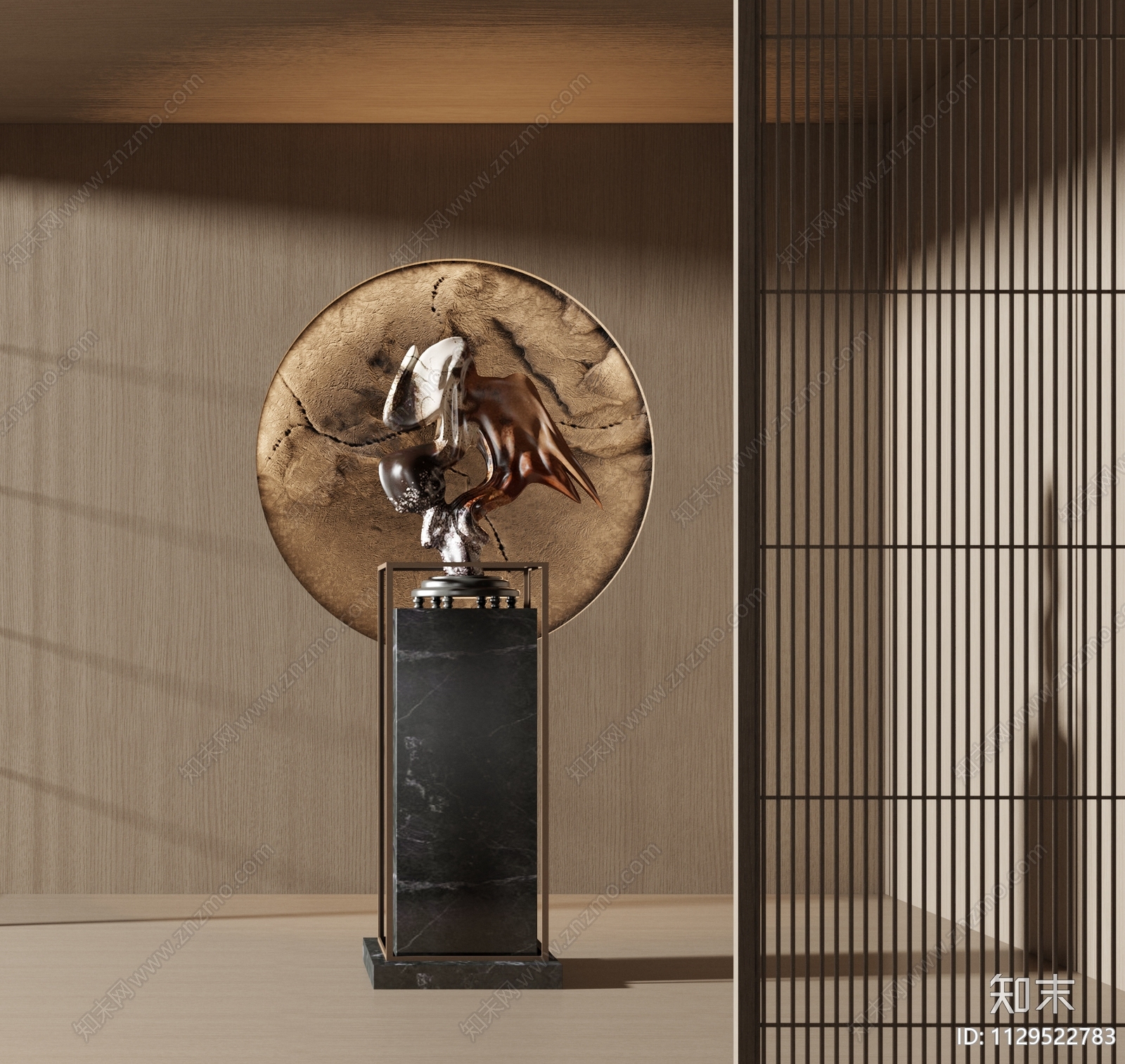 新中式雕塑装置3d模型下载【id1129522783】知末3d模型网