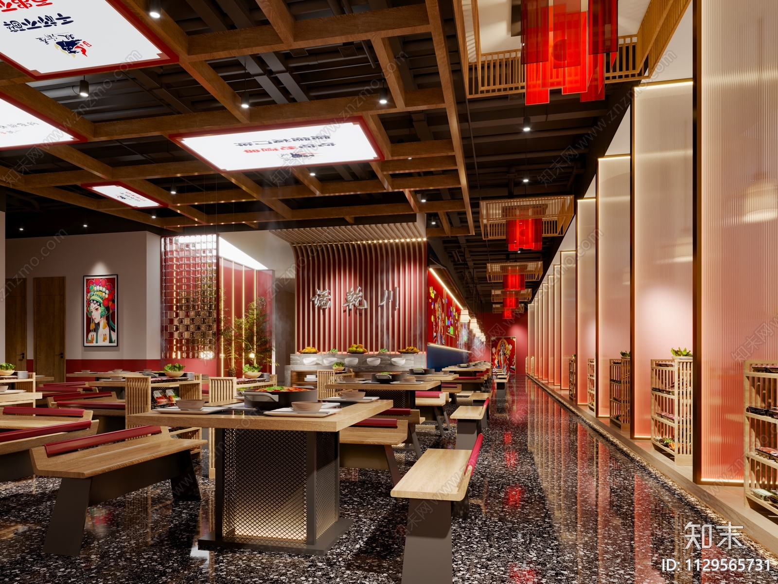 新中式火锅店3d模型下载【id1129565731】知末3d模型网