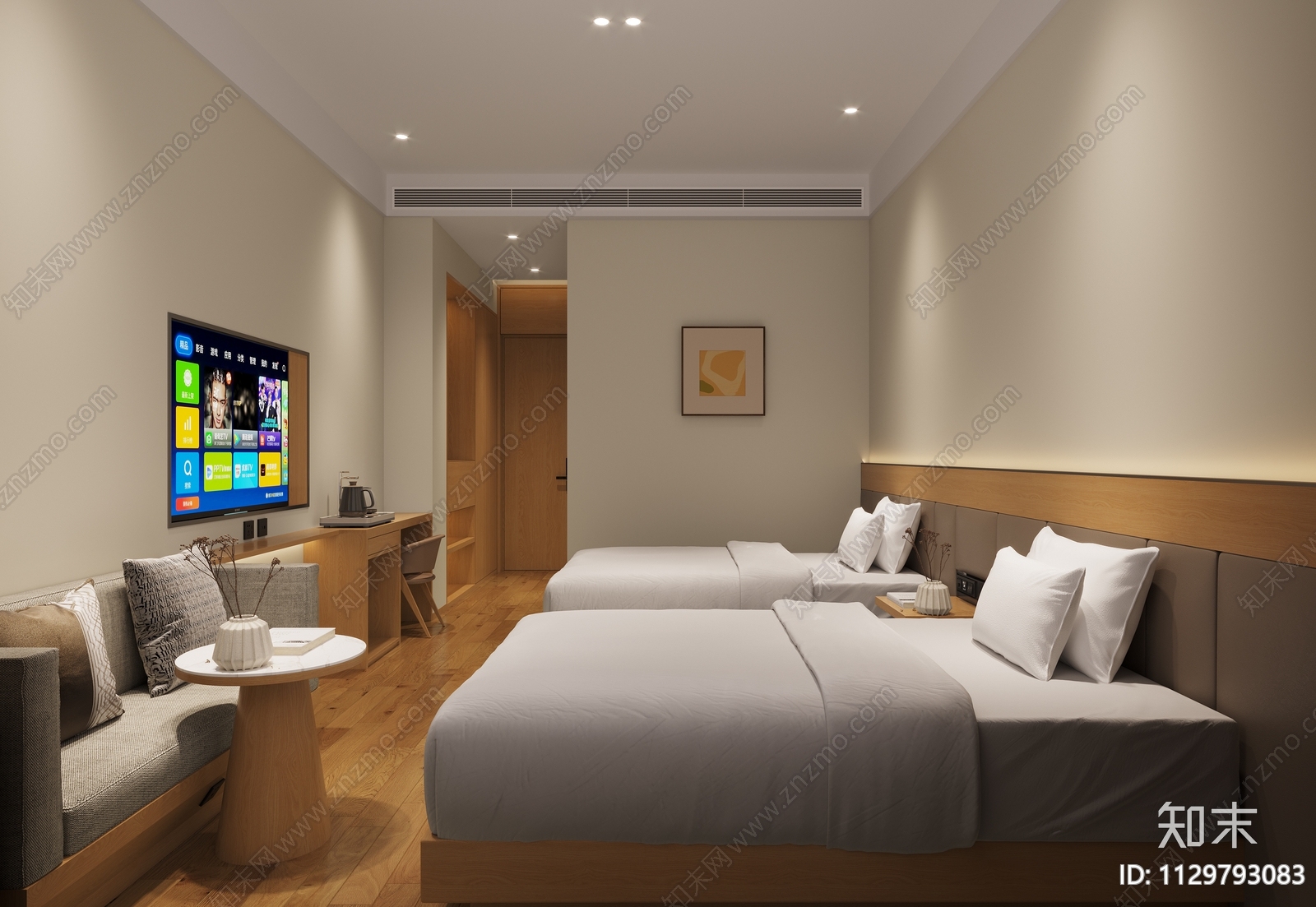 现代酒店客房标间3d模型下载【id1129793083】知末3d模型网