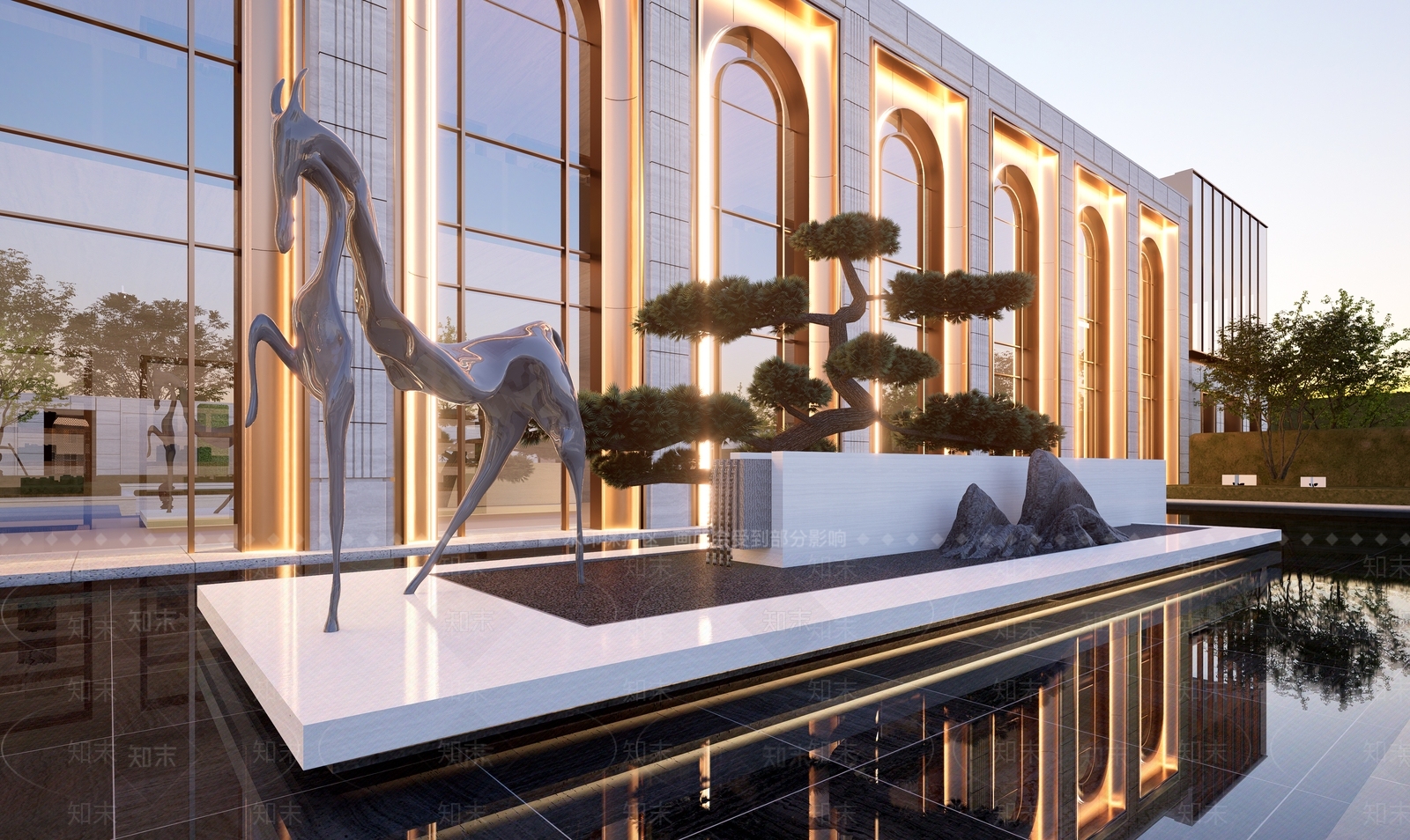 现代水景景墙SU模型下载【ID:1130018319】_知末su模型网