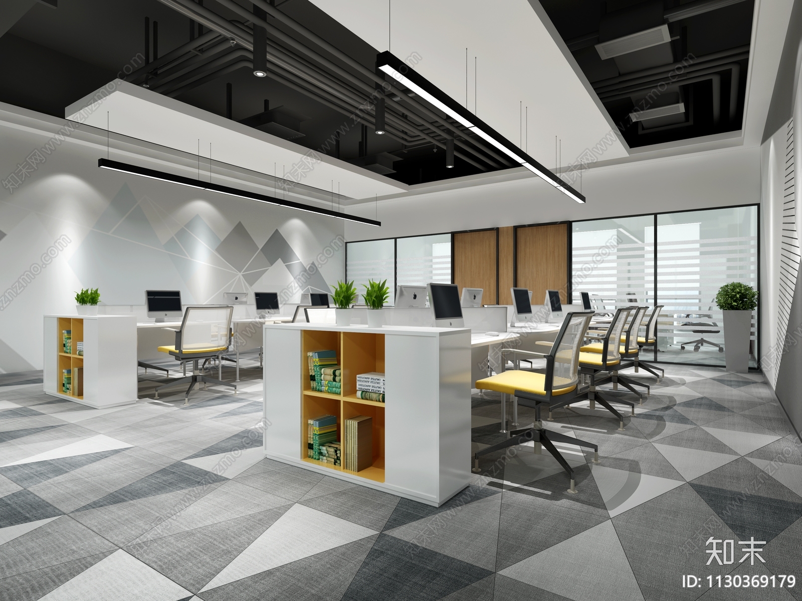 现代开敞办公室3d模型下载【id1130369179】知末3d模型网