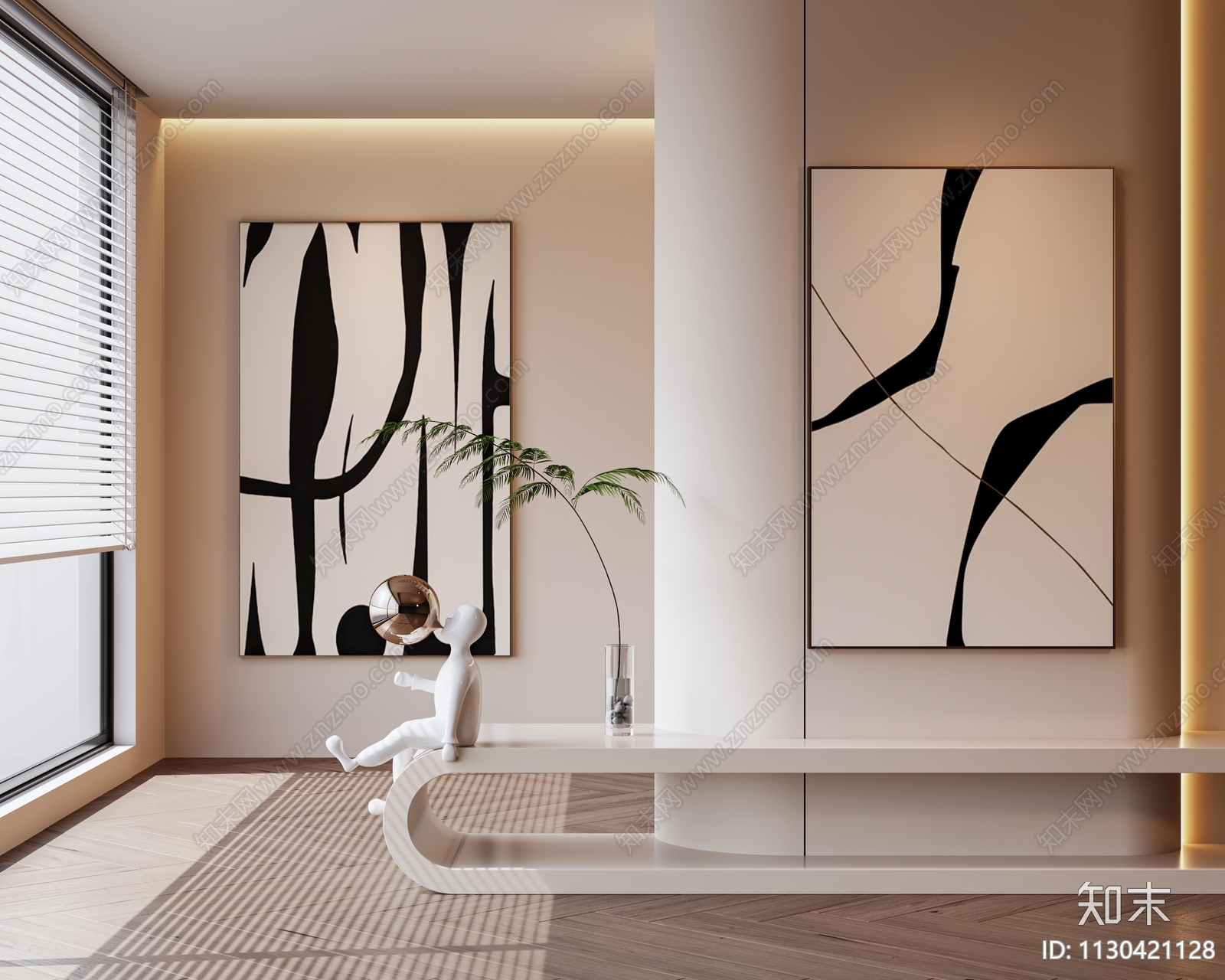 现代黑白装饰画3d模型下载【id1130421128】知末3d模型网