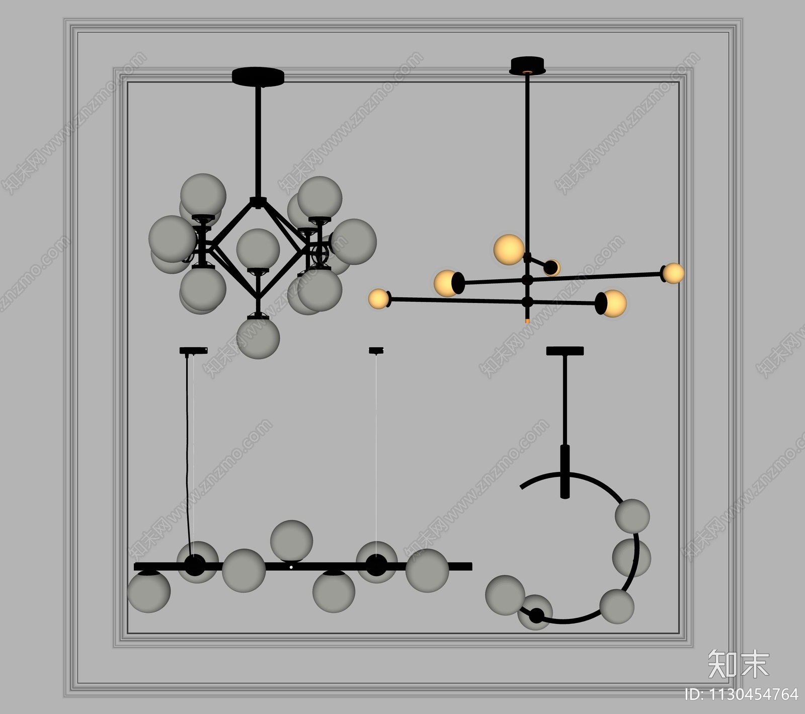 现代多头吊灯组合su模型下载【id1130454764】知末su模型网