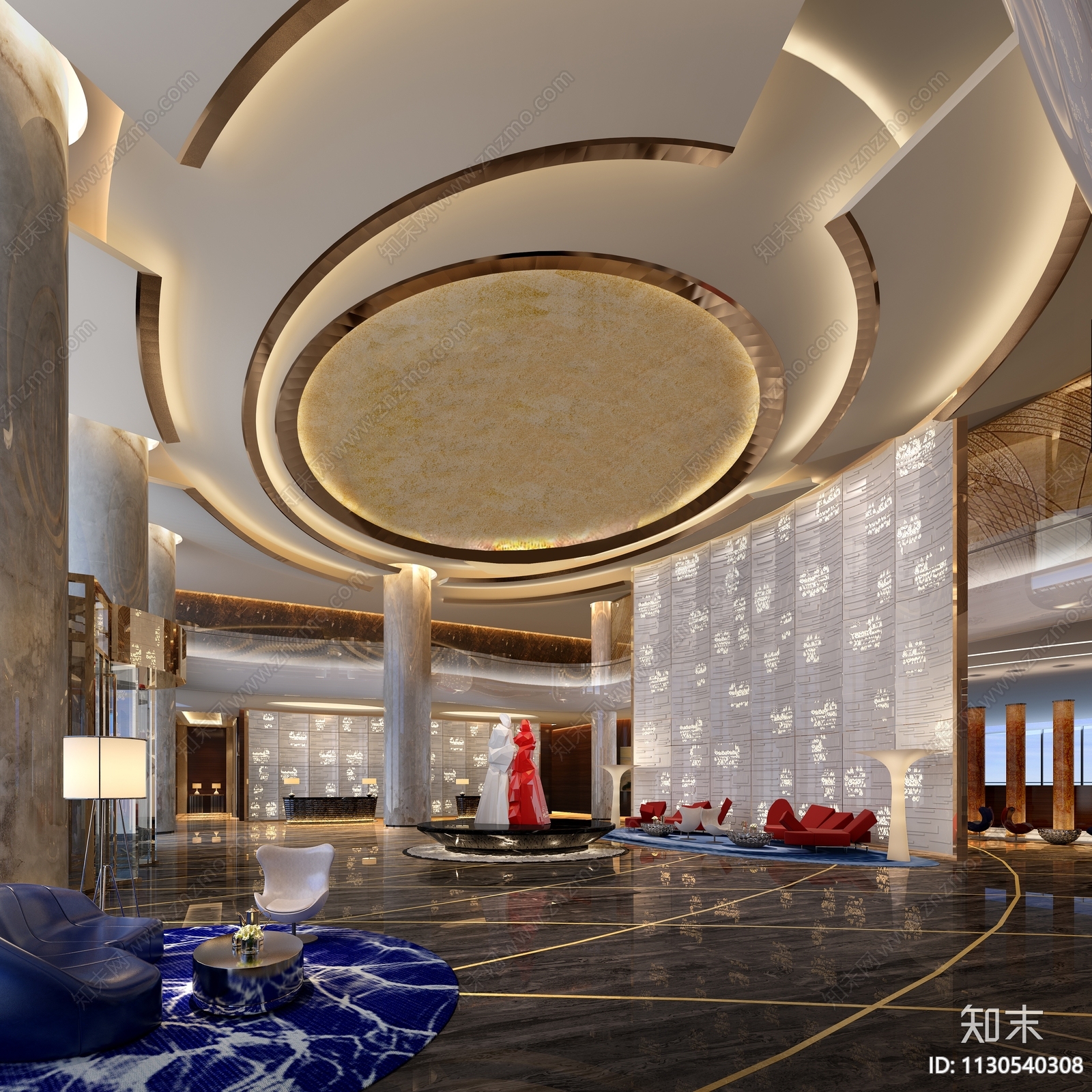 现代酒店大堂3d模型下载【id1130540308】知末3d模型网