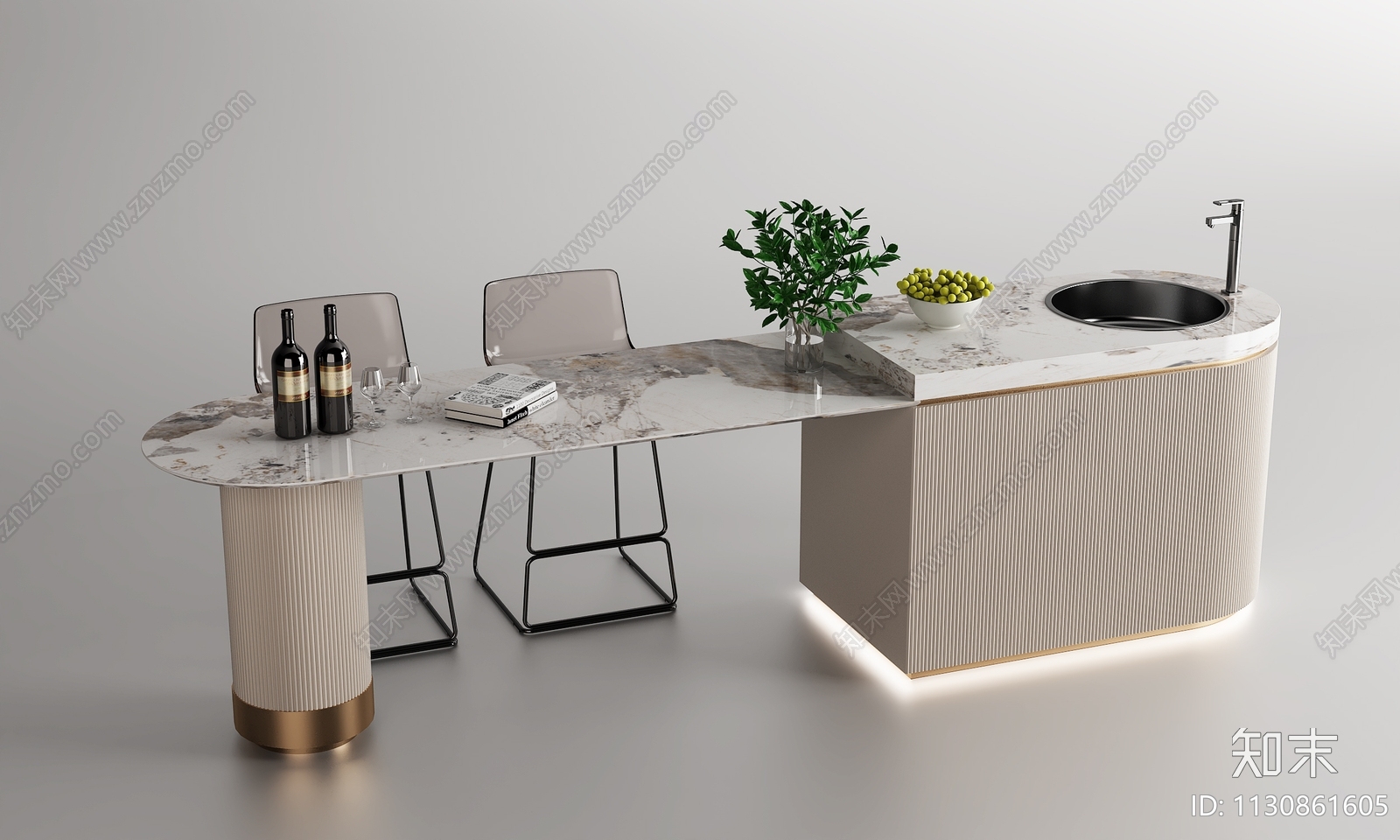 现代吧台吧椅组合3d模型下载【id1130861605】知末3d模型网
