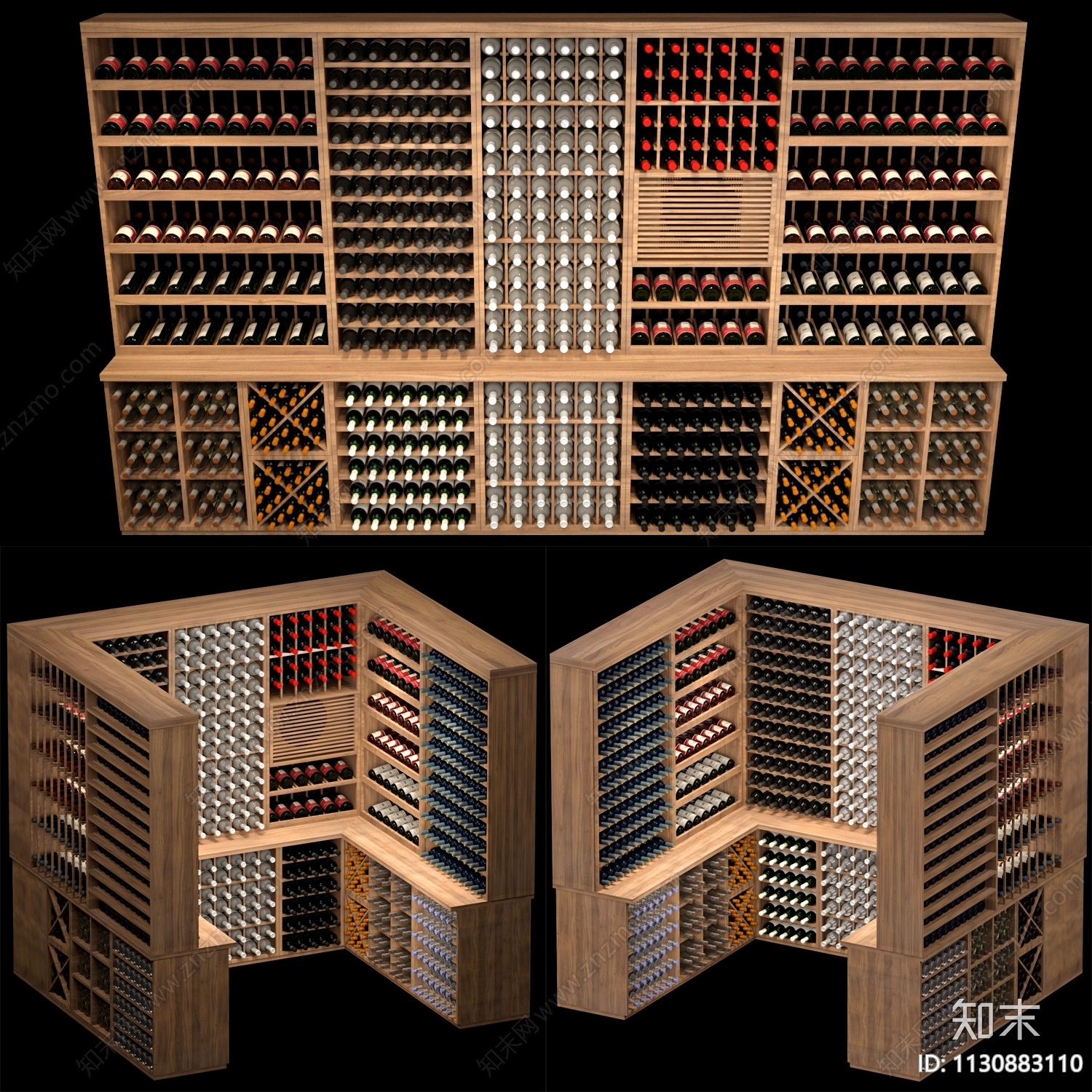 现代实木红酒酒架3d模型下载【id1130883110】知末3d模型网