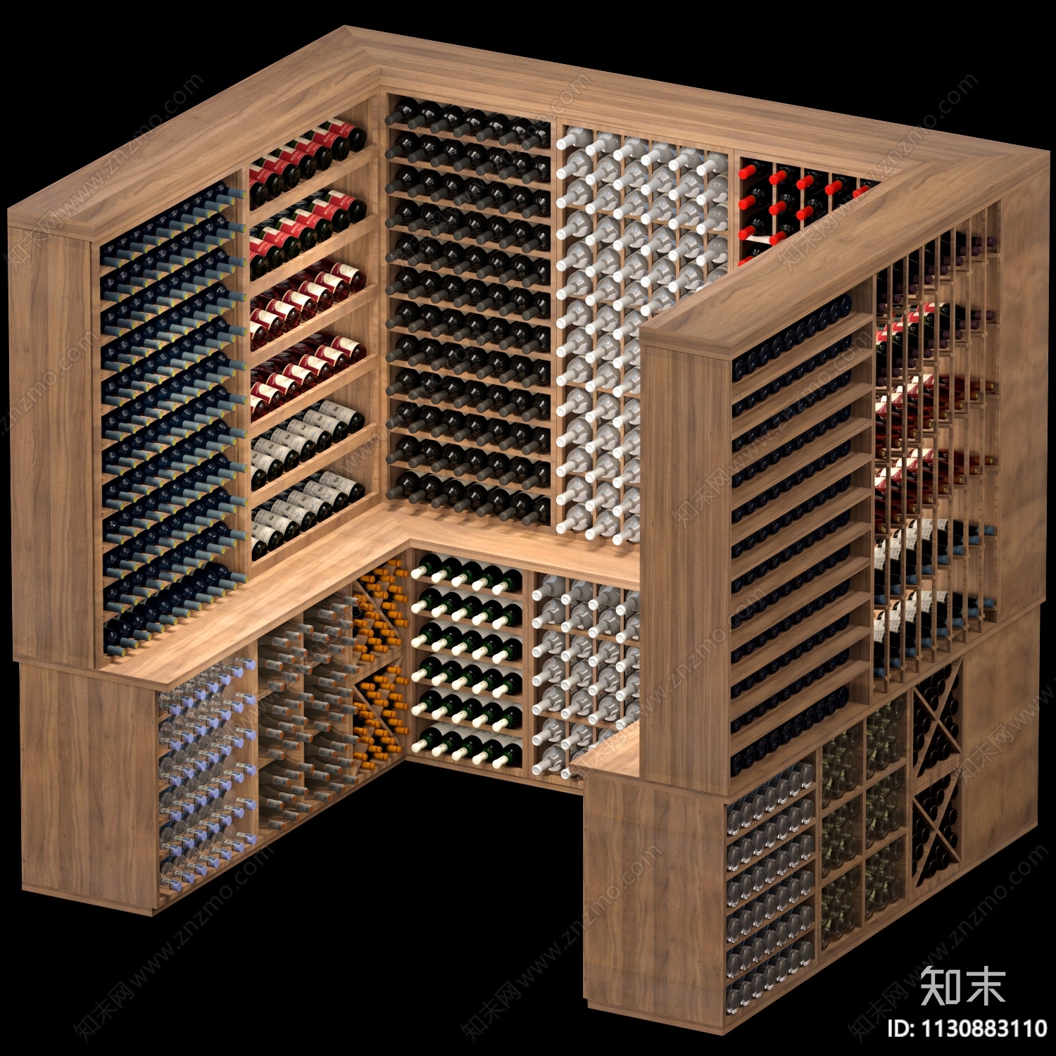 现代实木红酒酒架3d模型下载【id1130883110】知末3d模型网