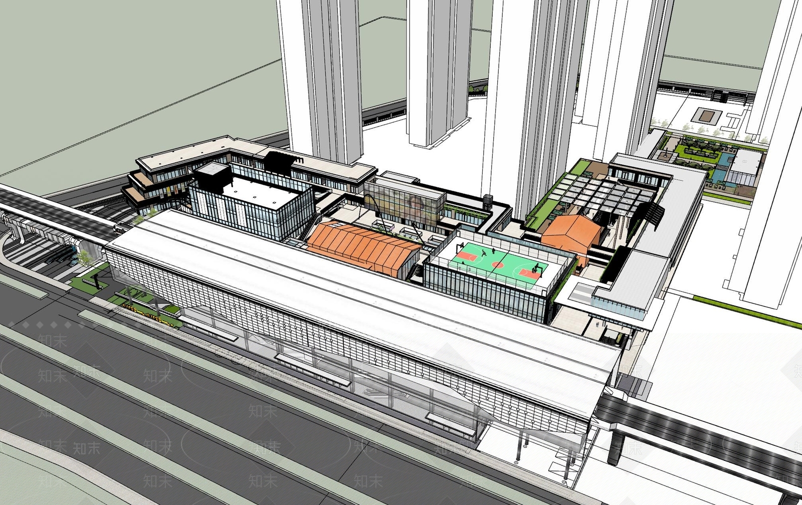 现代社区商业街SU模型下载【ID:1131004409】_知末su模型网