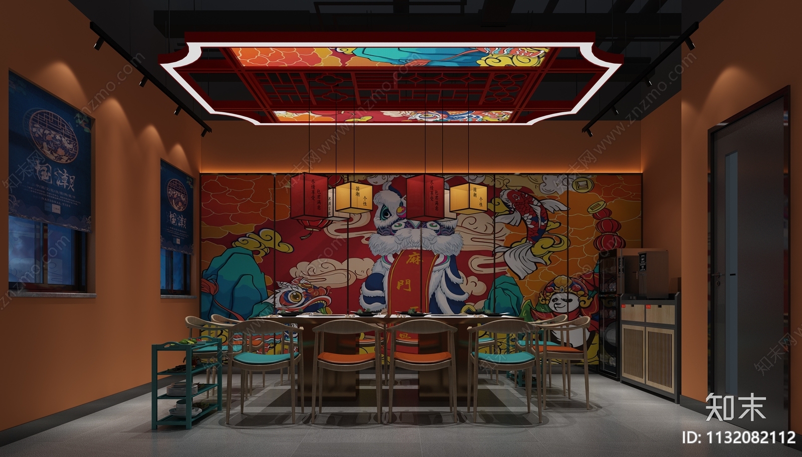 新中式国潮火锅店包厢3d模型下载【id1132082112】知末3d模型网