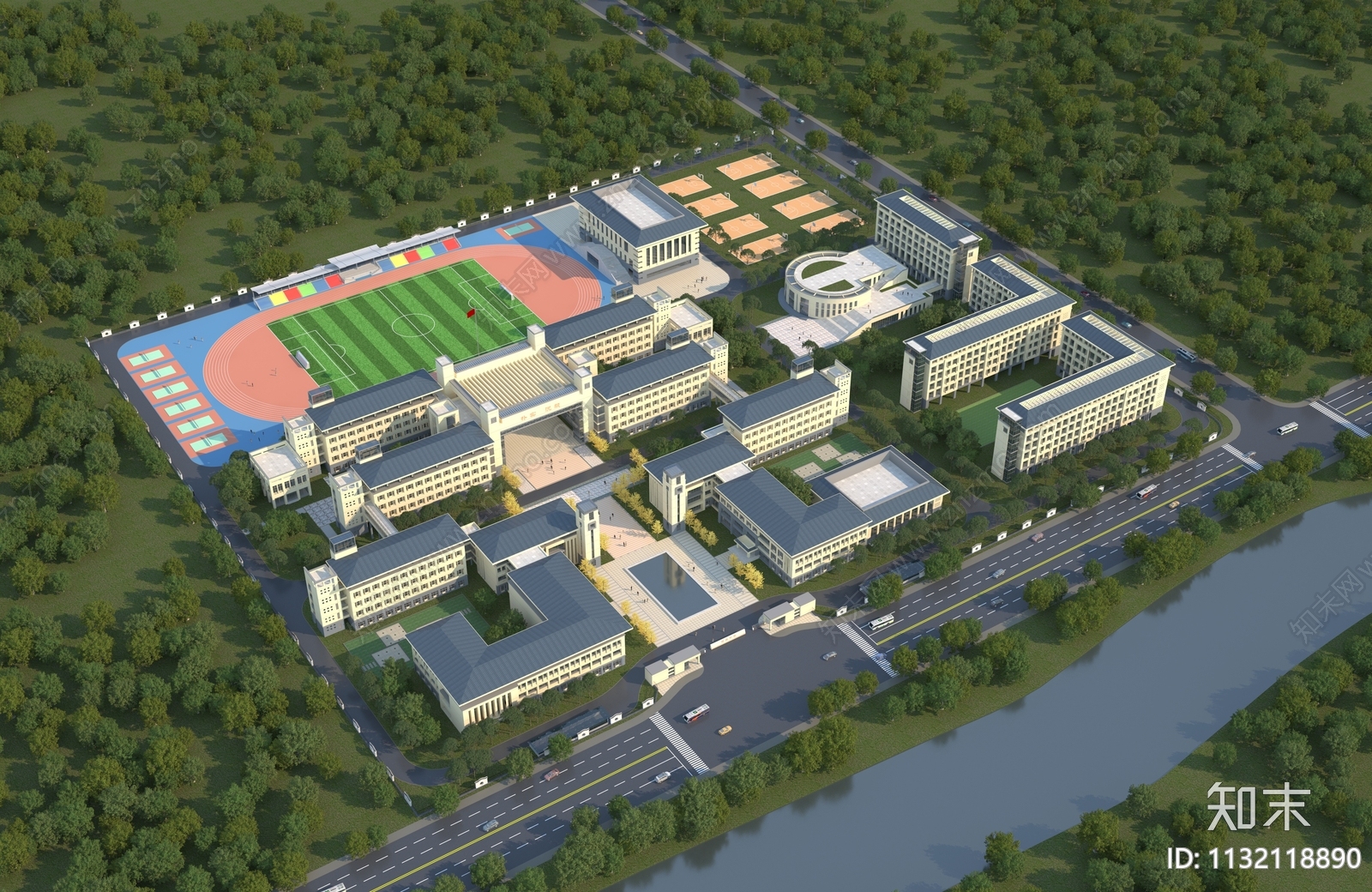 现代学校建筑鸟瞰3d模型下载【id1132118890】知末3d模型网