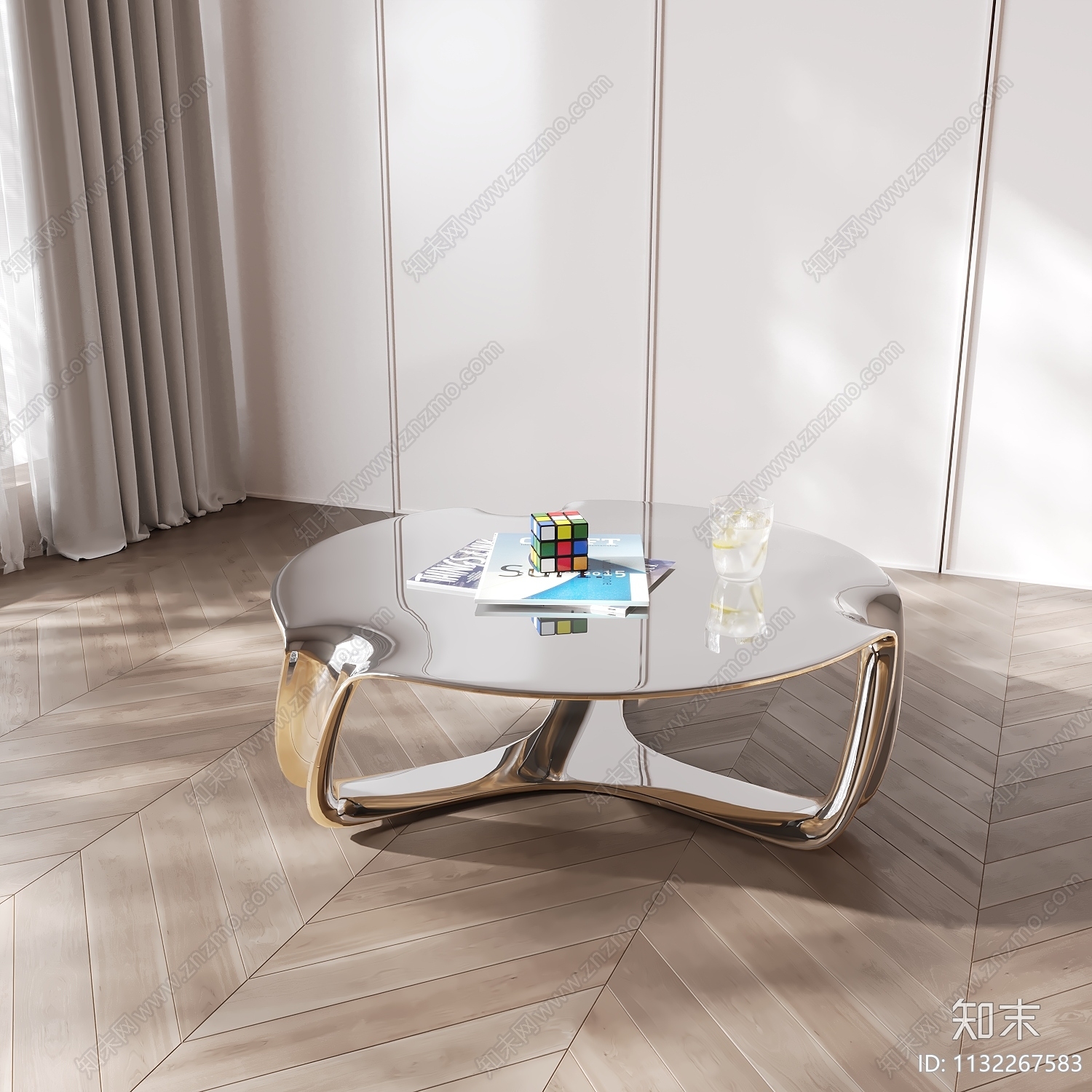 现代极简金属茶几3d模型下载【id1132267583】知末3d模型网