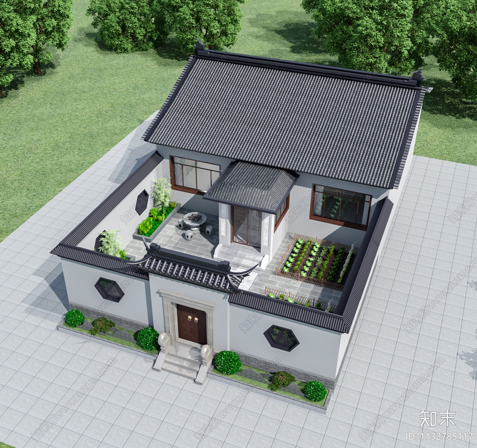 中式独栋别墅3d模型下载【id1132785117】知末3d模型网