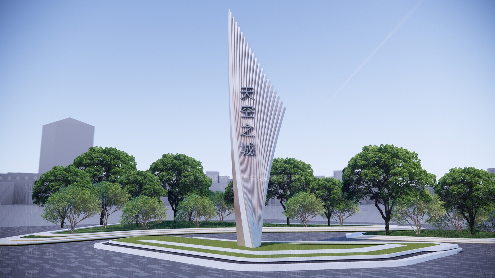 现代异形翅膀精神堡垒指示牌SU模型下载【ID:1132890432】_知末su模型网