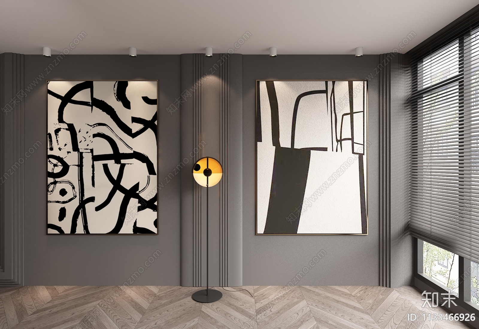 现代黑白抽象图案装饰画3d模型下载【id1133466926】知末3d模型网