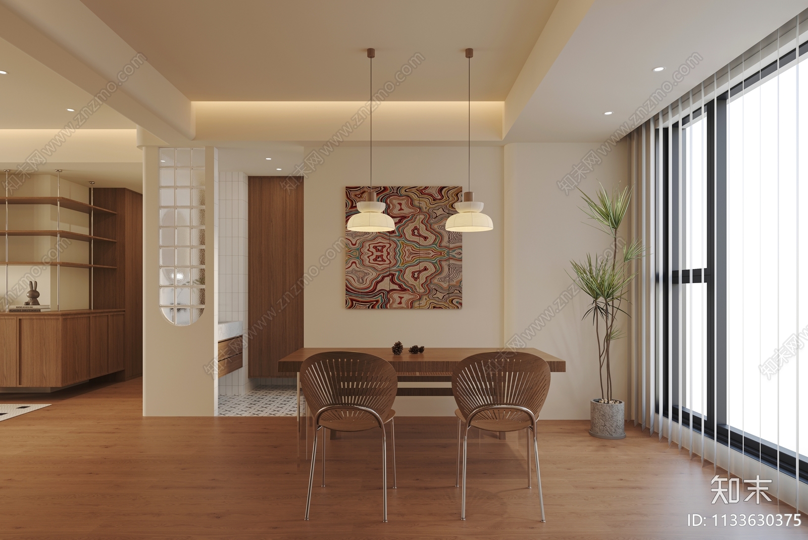 现代原木风家居餐厅3d模型下载【id1133630375】知末3d模型网