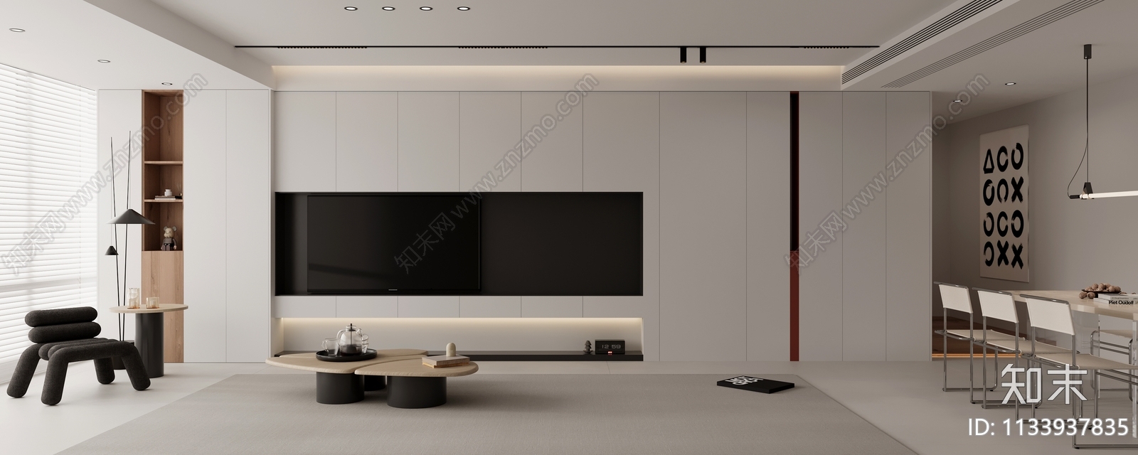 现代极简客餐厅3d模型下载【id1133937835】知末3d模型网