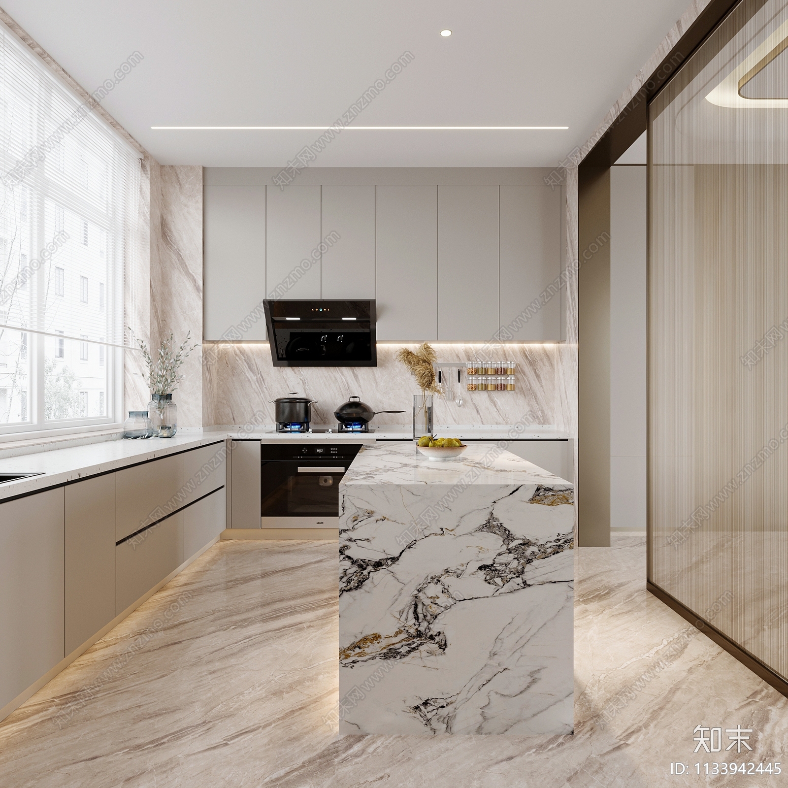 现代开放式厨房3d模型下载【id1133942445】知末3d模型网