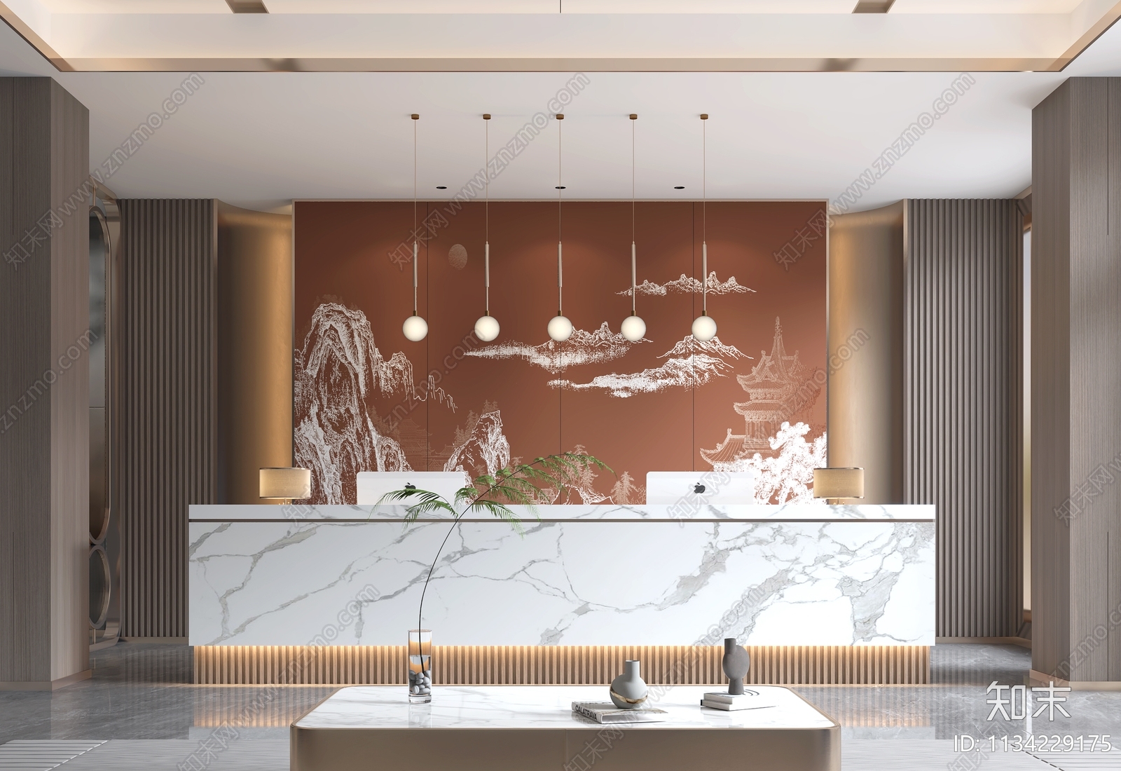新中式酒店前台3d模型下载【id1134229175】知末3d模型网