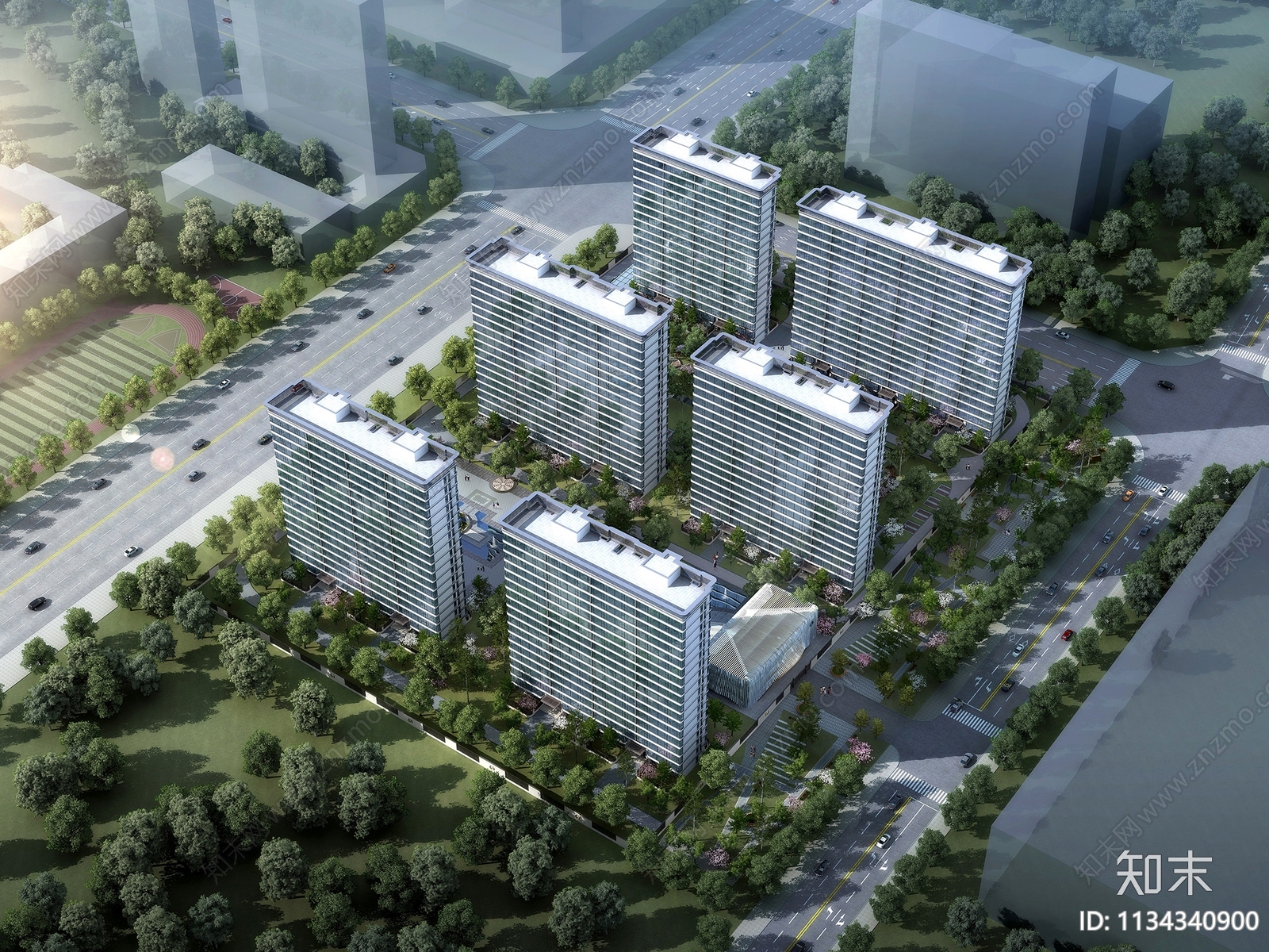 现代高层住宅鸟瞰3d模型下载【id1134340900】知末3d模型网