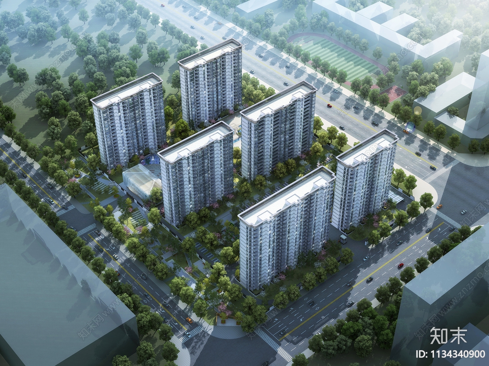现代高层住宅鸟瞰3d模型下载【id1134340900】知末3d模型网