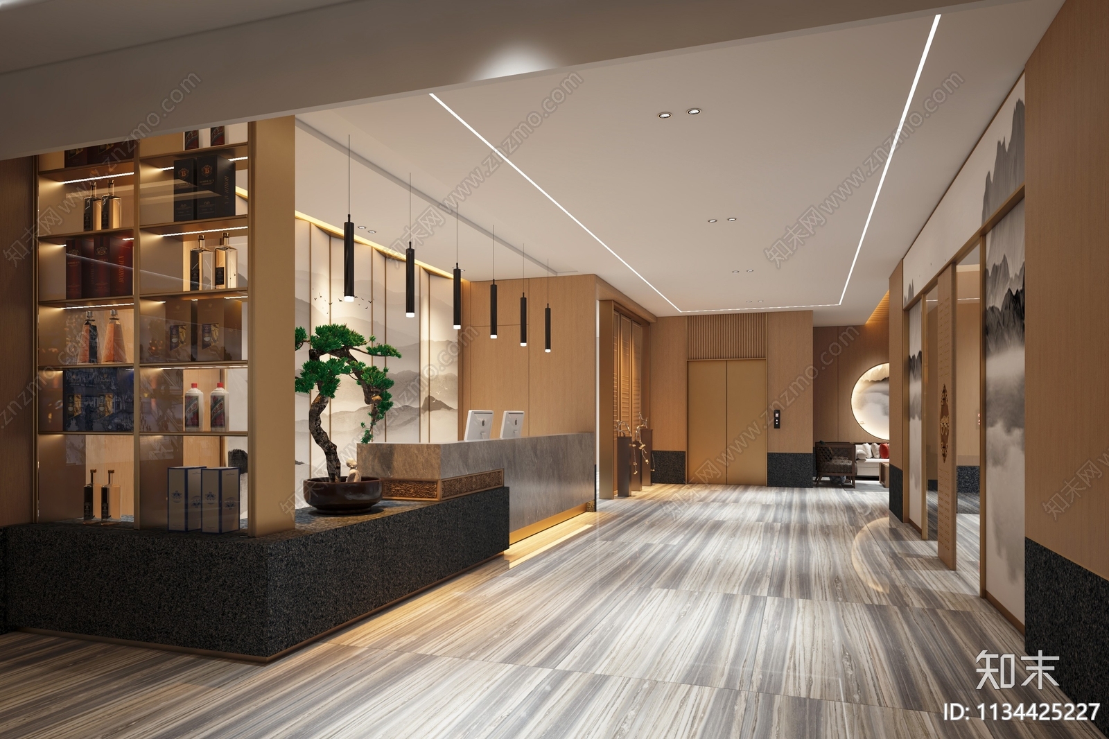 新中式酒店前台3d模型下载【id1134425227】知末3d模型网