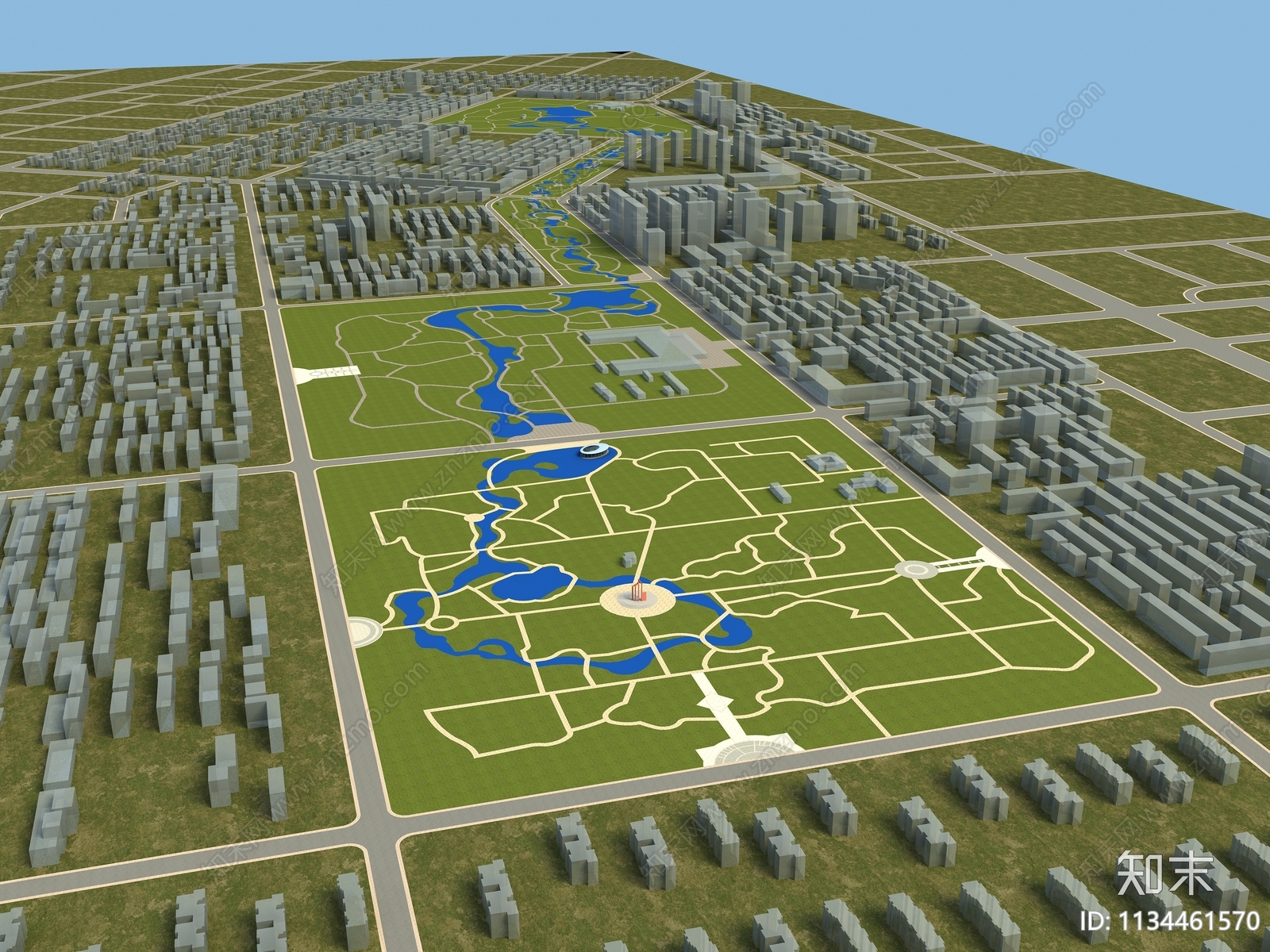 现代城市公园鸟瞰规划3d模型下载【id1134461570】知末3d模型网