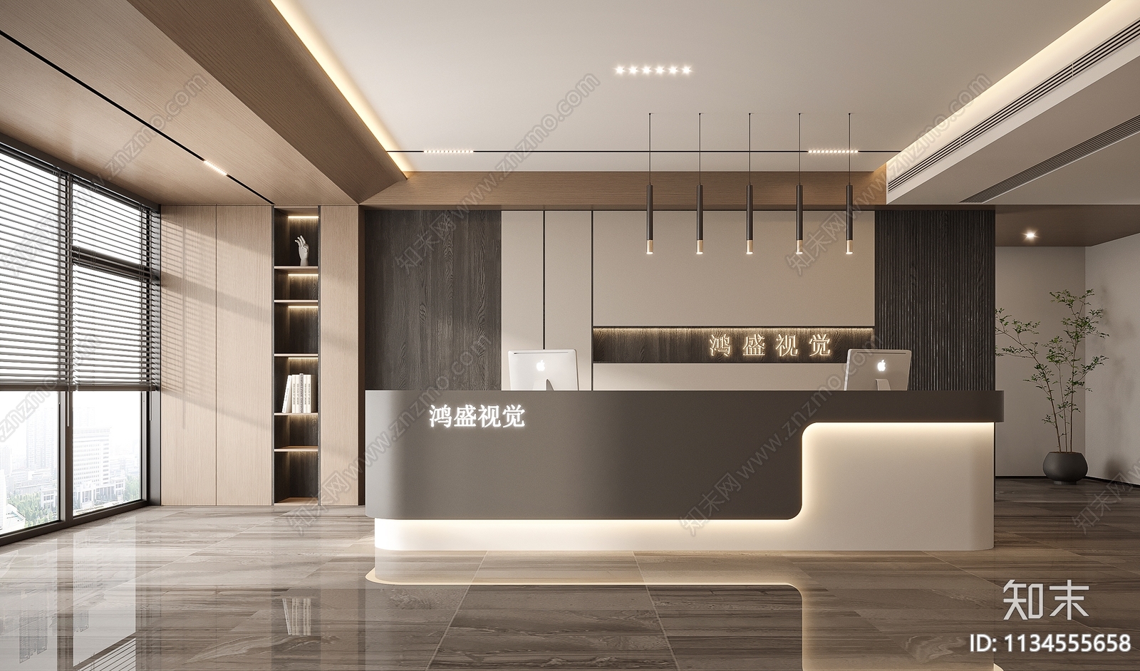 现代办公前台3d模型下载【id1134555658】知末3d模型网