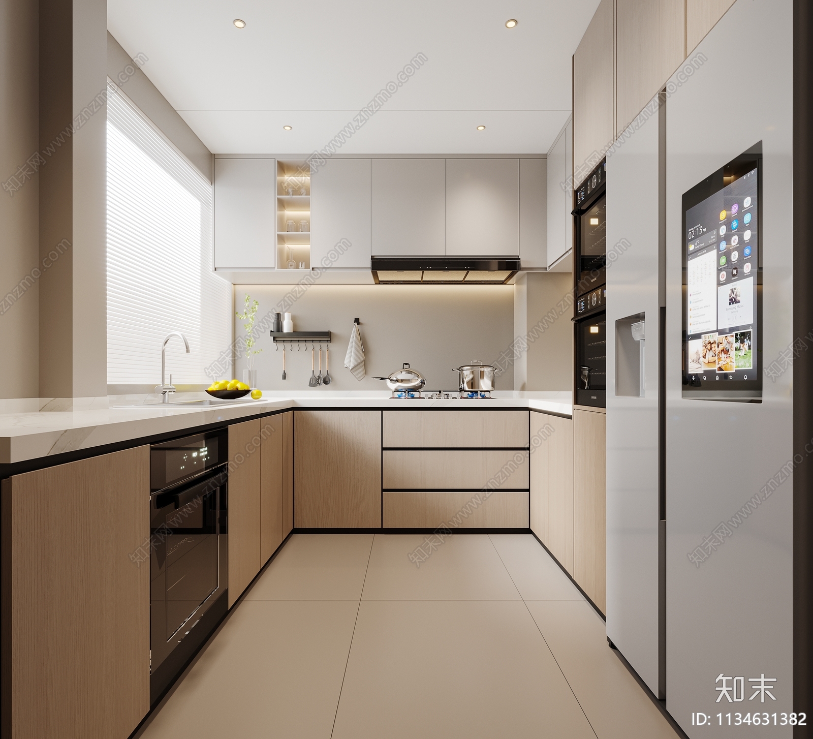 现代奶油风厨房3d模型下载【id1134631382】知末3d模型网