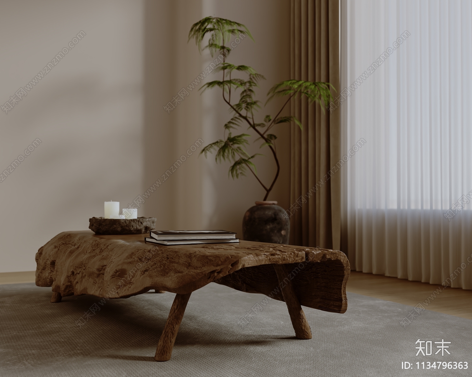 侘寂实木茶几3d模型下载【id1134796363】知末3d模型网