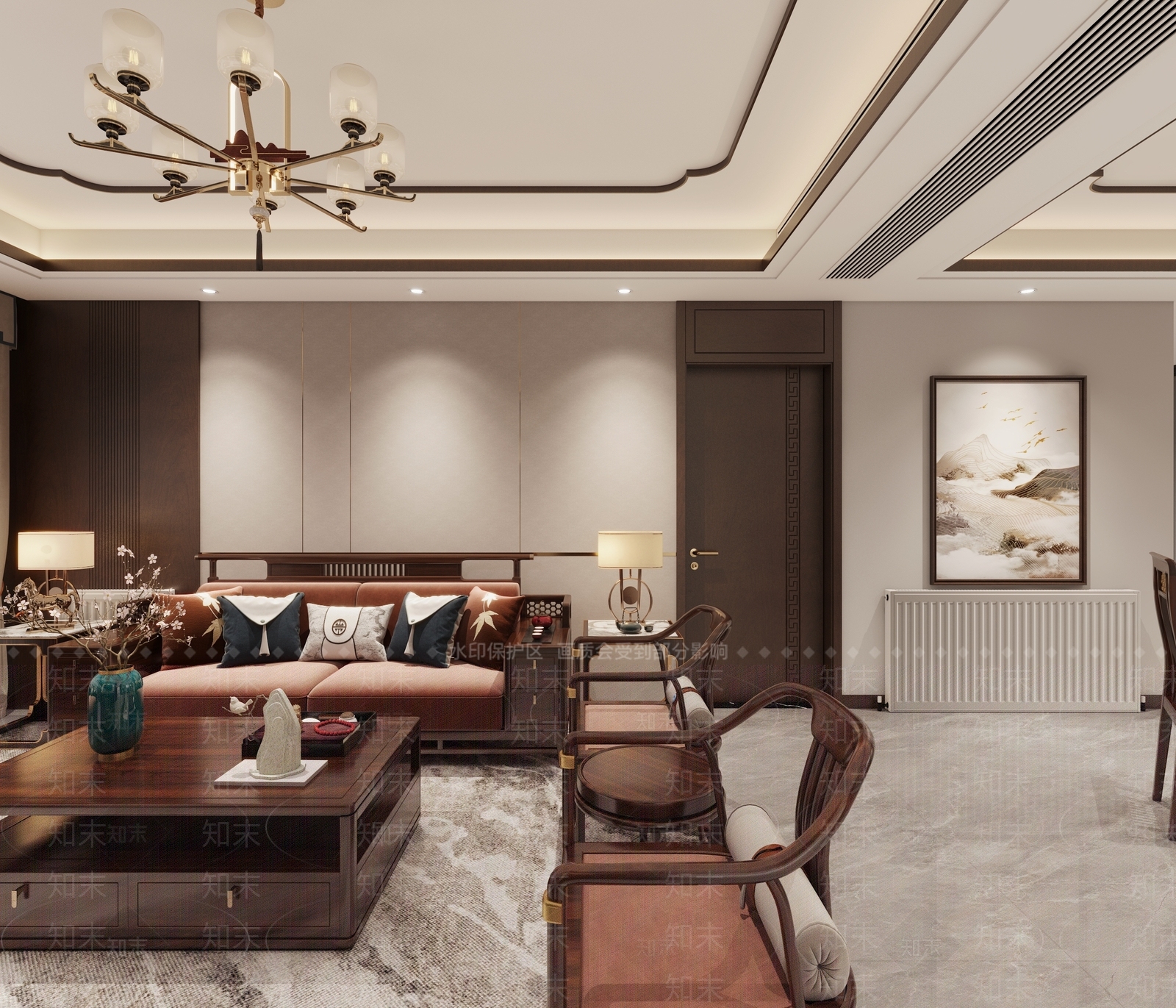 新中式客餐厅3D模型下载【ID:1134881720】_知末3d模型网