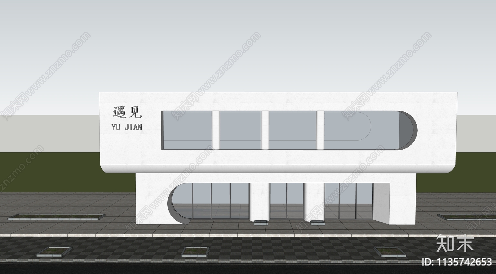 现代门头门面su模型下载【id1135742653】知末su模型网