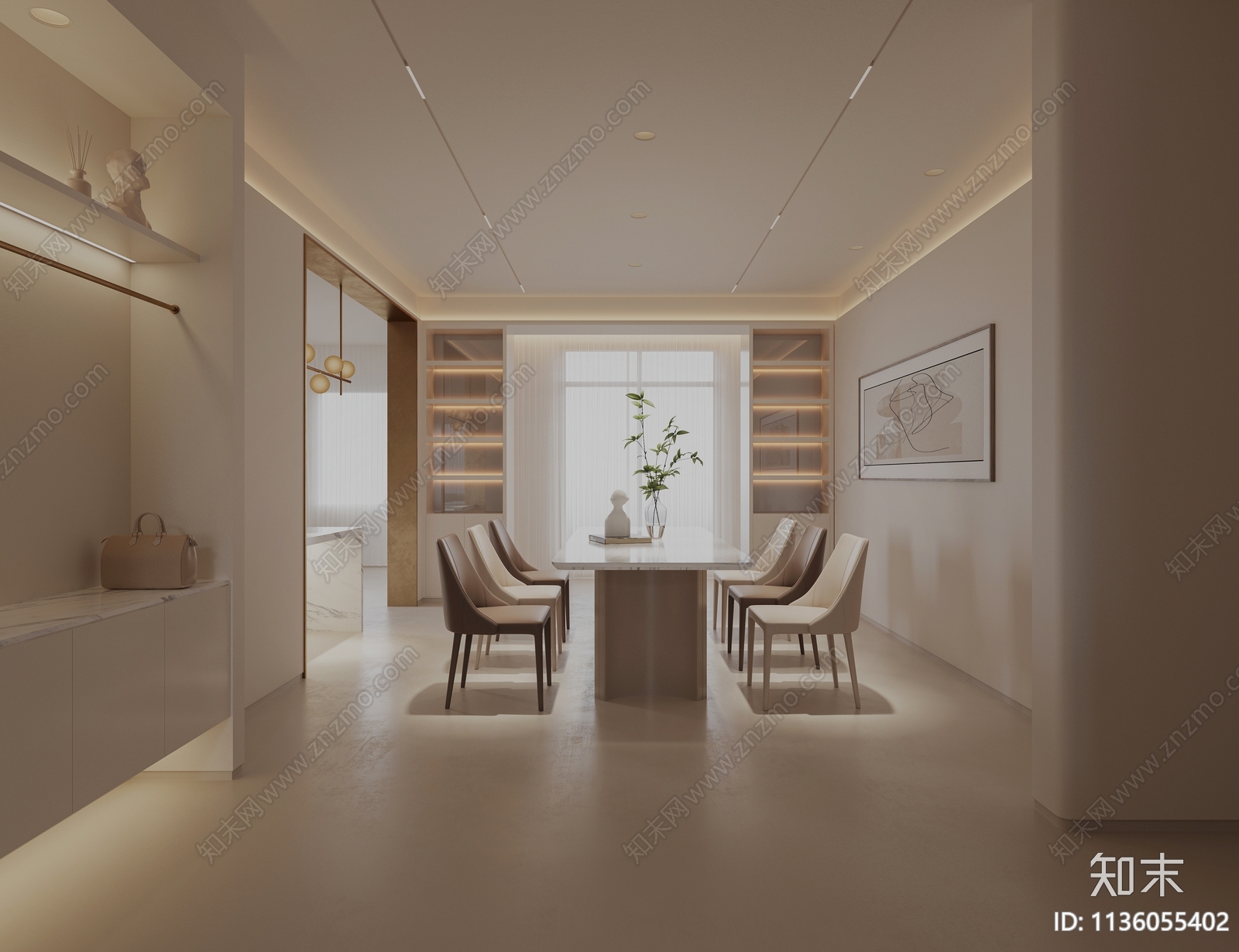 现代极简客餐厅3d模型下载【id1136055402】知末3d模型网