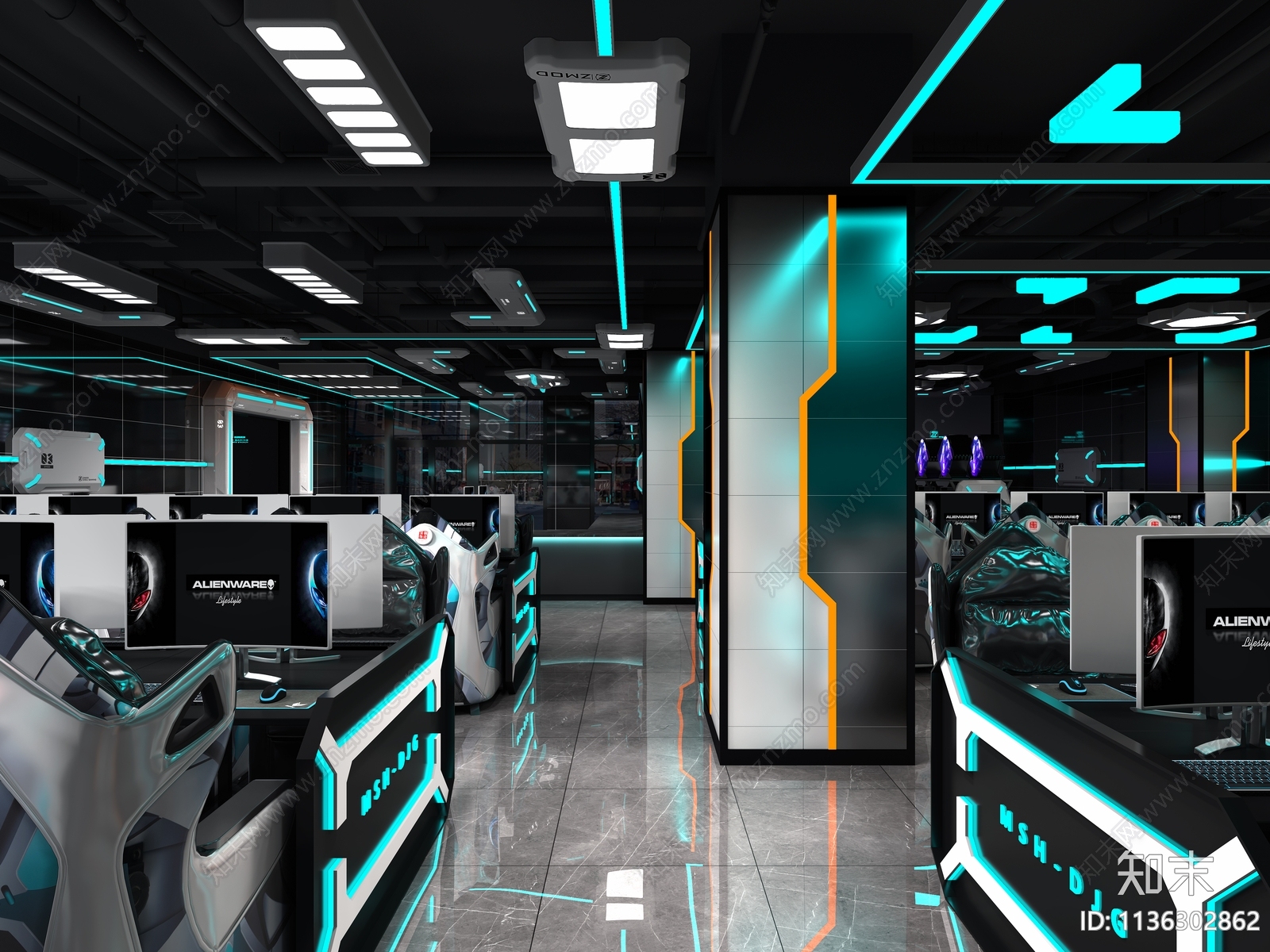 现代网吧网咖3d模型下载【id1136302862】知末3d模型网