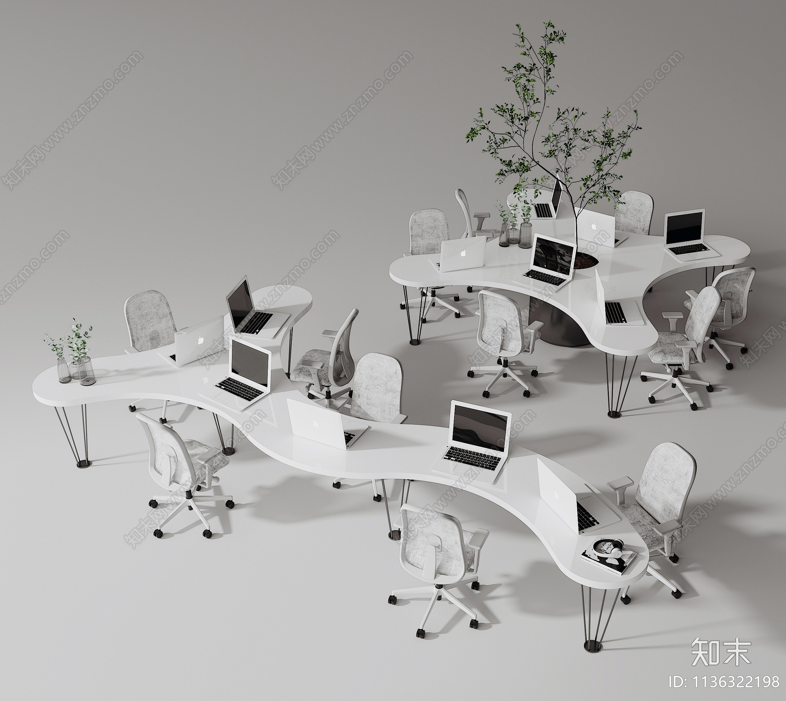 现代办公桌椅组合3d模型下载【id1136322198】知末3d模型网
