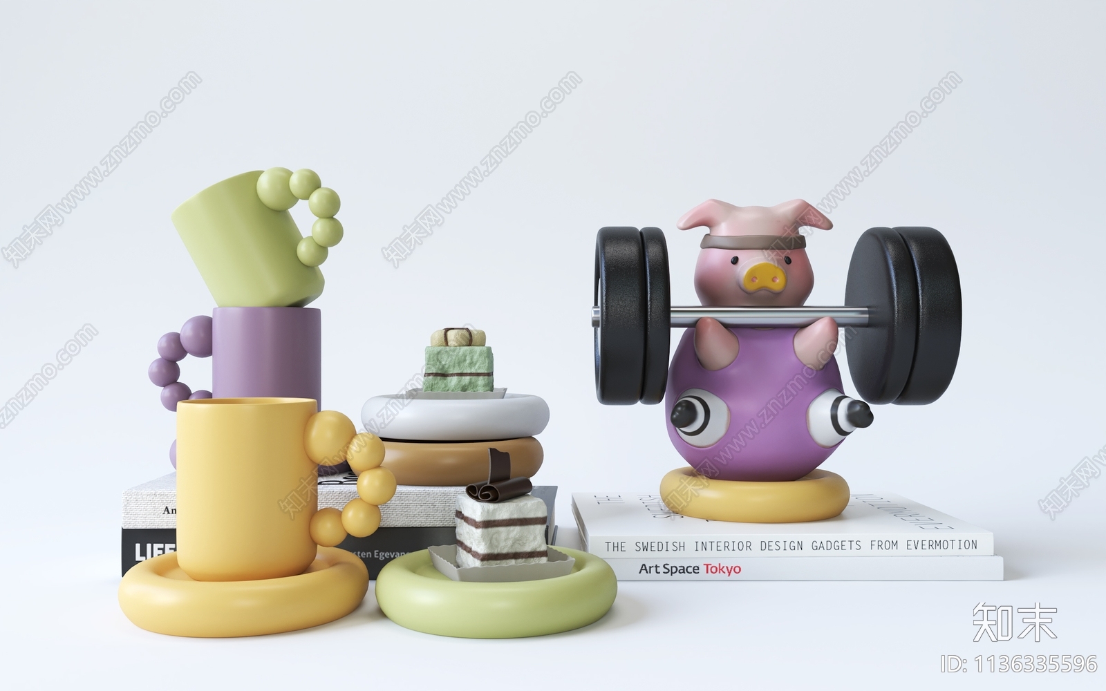 现代时尚潮玩饰品摆件组合3d模型下载【id1136335596】知末3d模型网