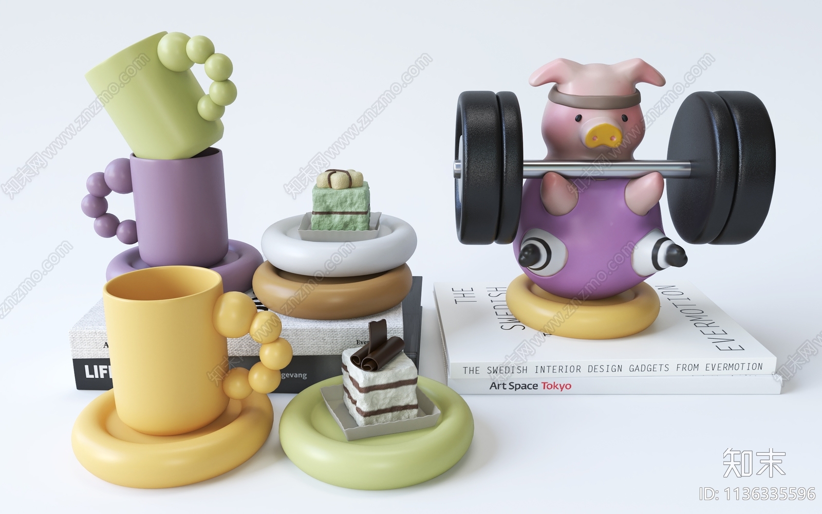 现代时尚潮玩饰品摆件组合3d模型下载【id1136335596】知末3d模型网