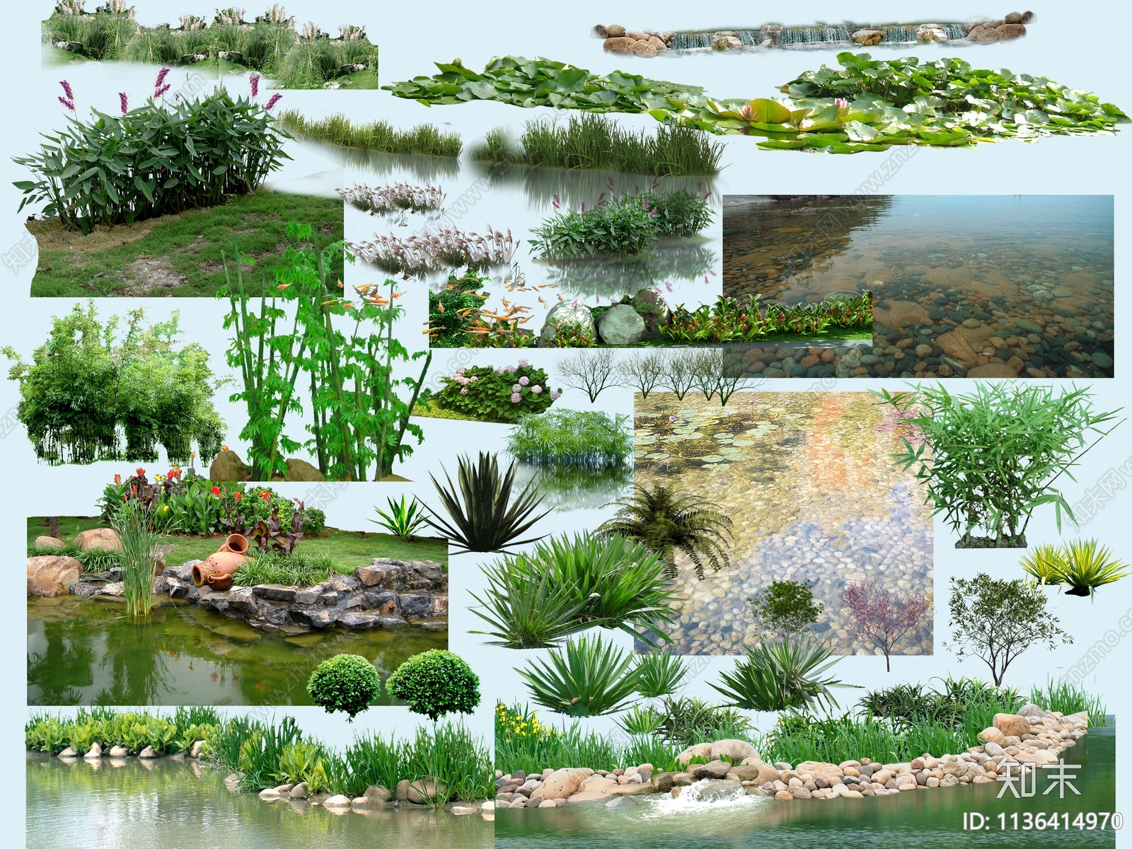 Psd免抠软石驳岸水生植物水面贴图下载【id1136414970】【知末网贴图库】