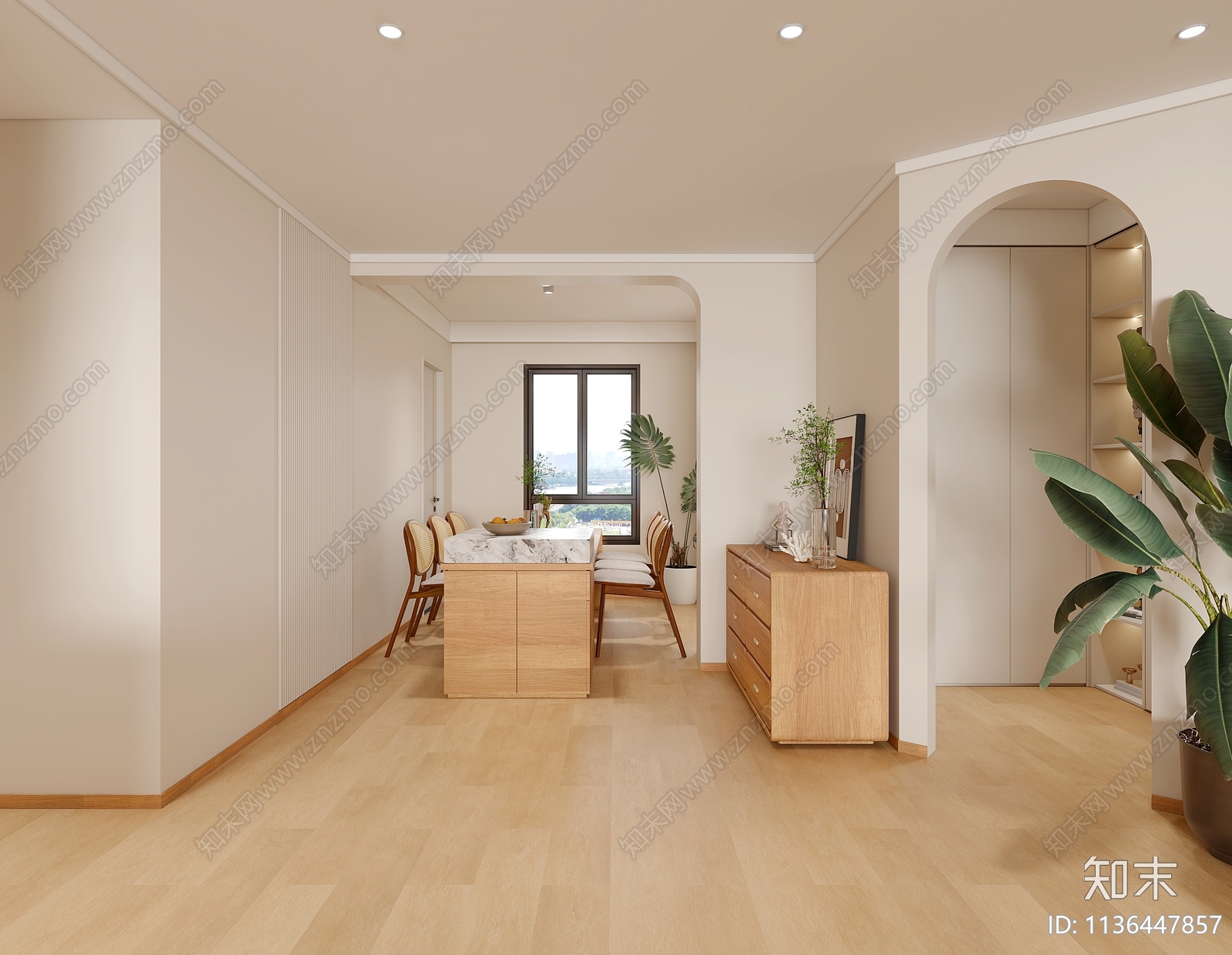 现代奶油原木风客餐厅3d模型下载【id1136447857】知末3d模型网