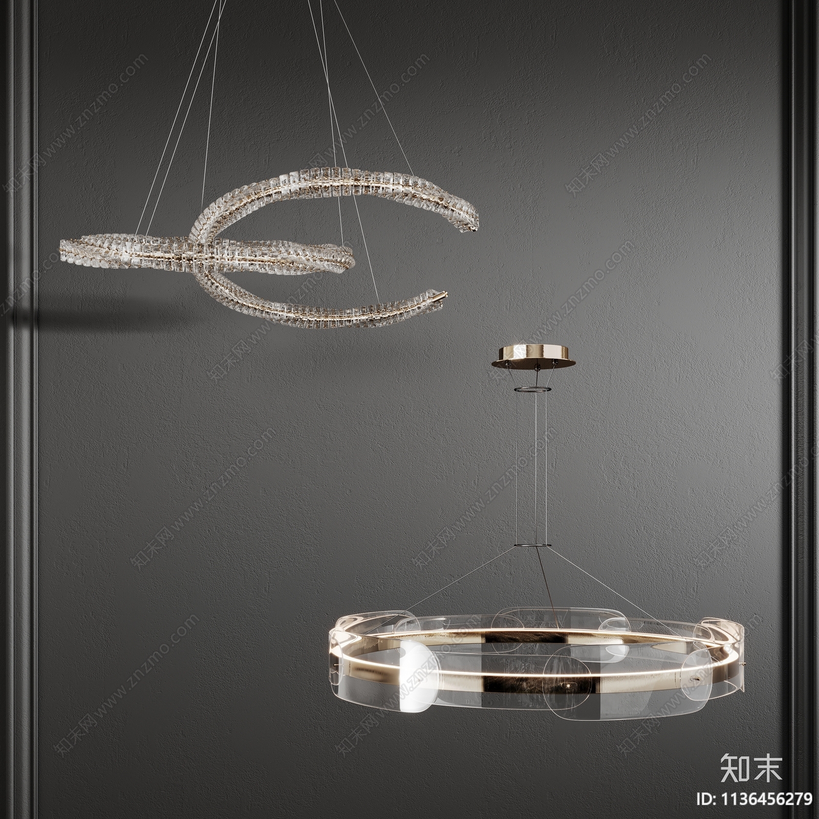 现代轻奢水晶吊灯组合3d模型下载【id1136456279】知末3d模型网