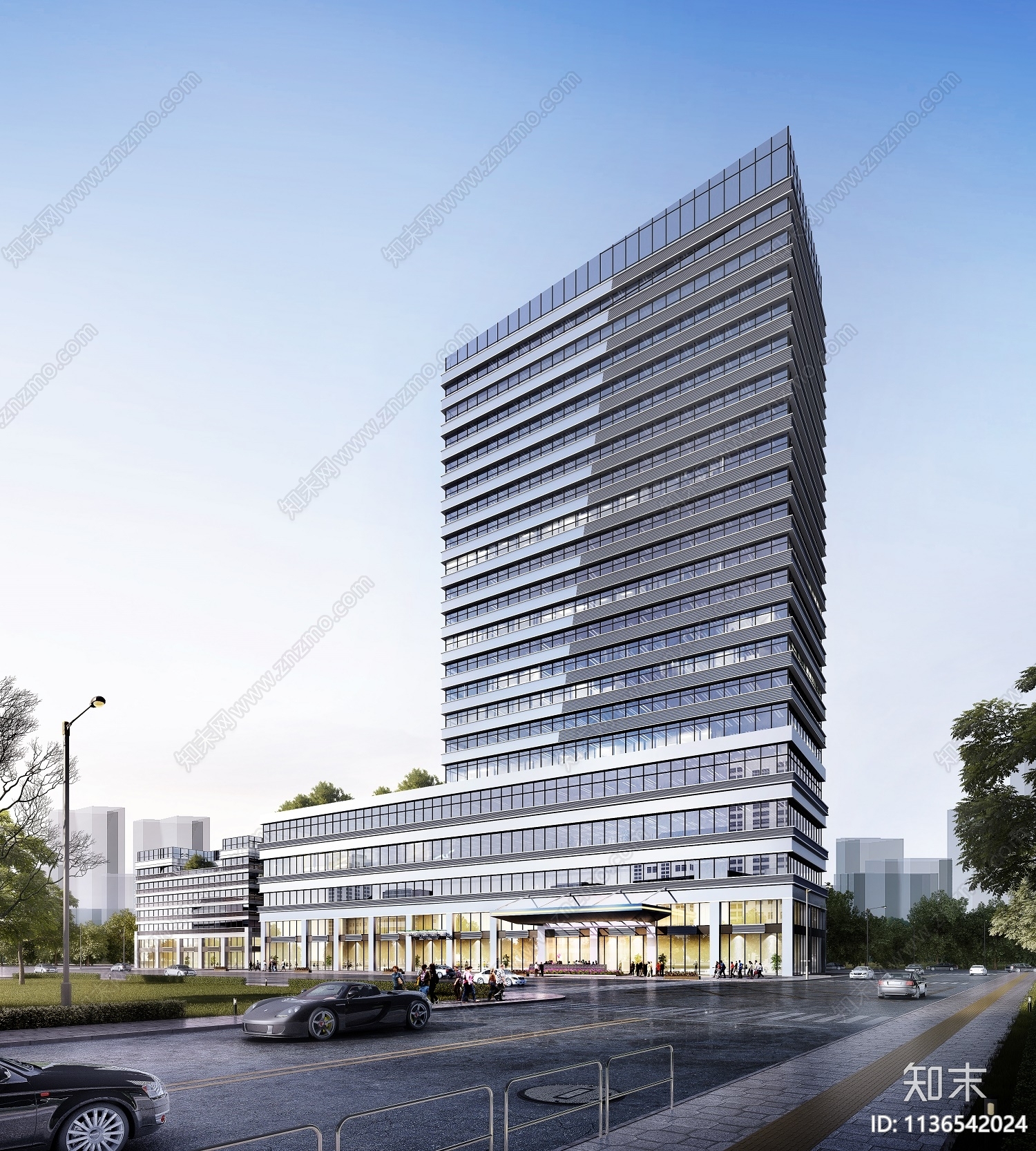 现代酒店宾馆综合办公楼3d模型下载【id1136542024】知末3d模型网