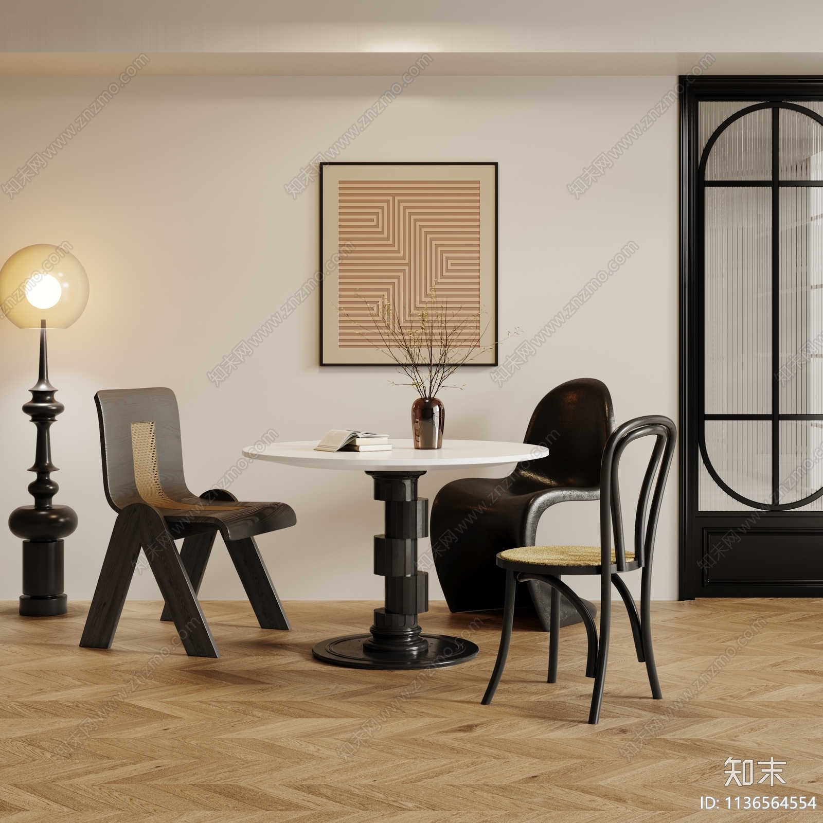 侘寂中古风餐桌椅组合3d模型下载【id1136564554】知末3d模型网