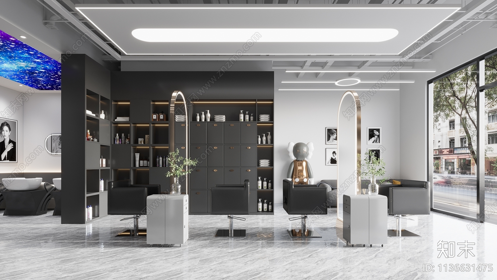 现代美发店3d模型下载【id1136631475】知末3d模型网
