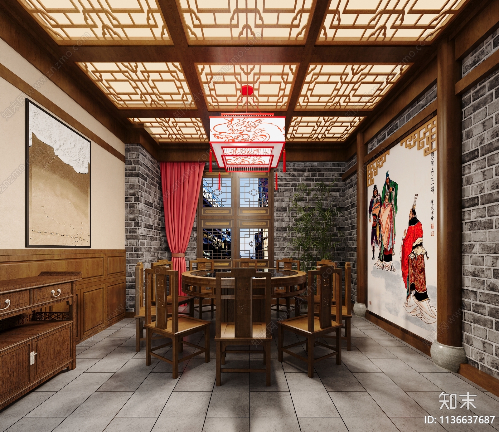 新中式火锅店3d模型下载【id1136637687】知末3d模型网