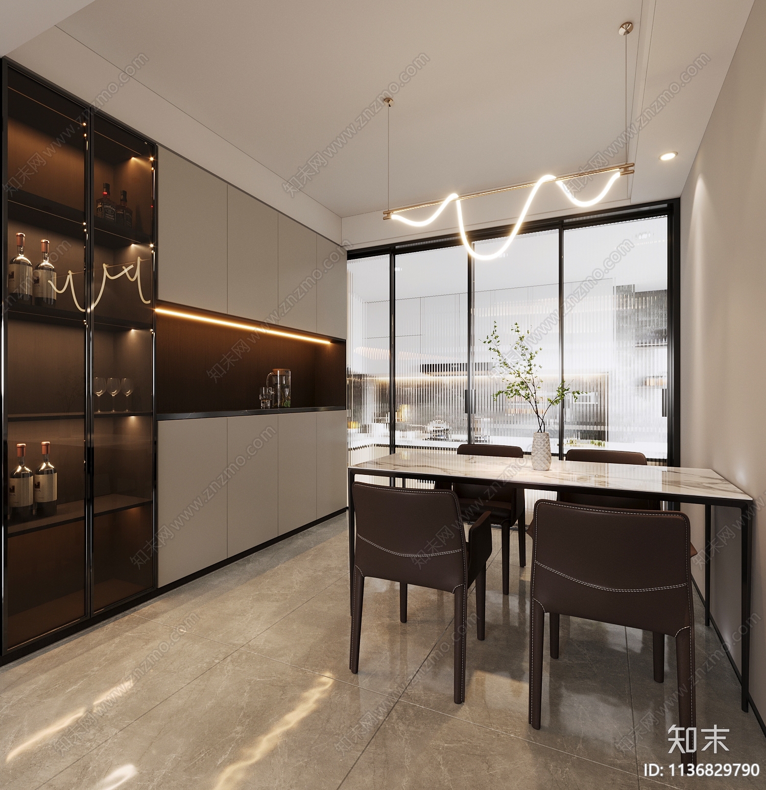 现代意式极简客餐厅3d模型下载【id1136829790】知末3d模型网