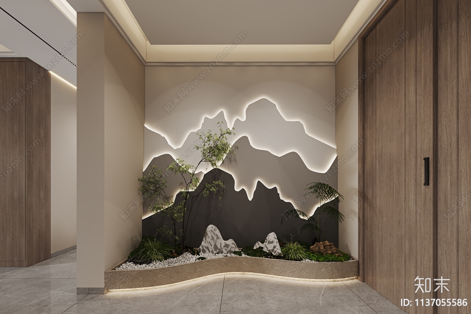 新中式玄关背景3d模型下载【id1137055586】知末3d模型网