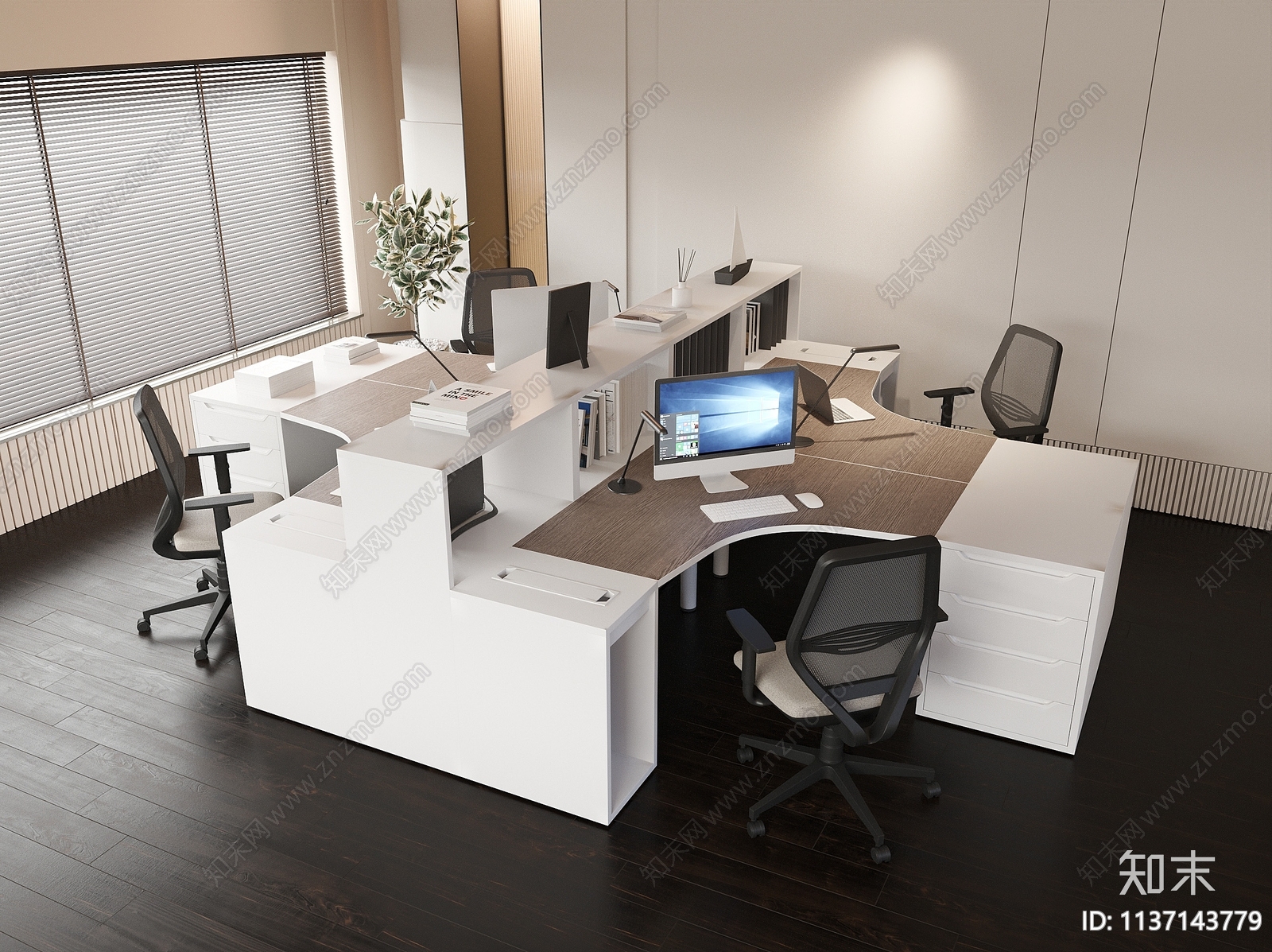 现代办公桌椅组合3d模型下载【id1137143779】知末3d模型网