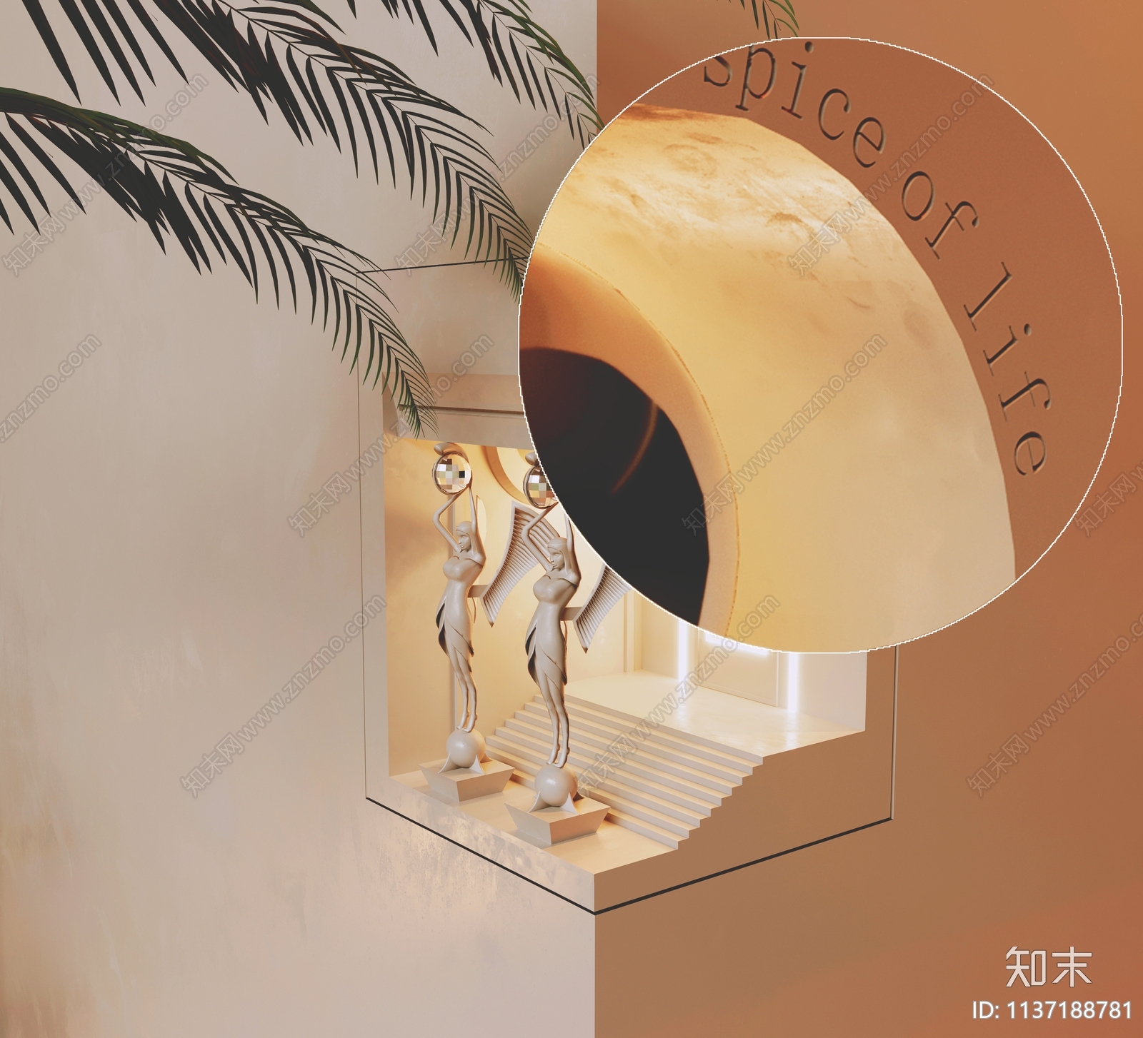 侘寂风嵌入式转角石膏灯3d模型下载【id1137188781】知末3d模型网