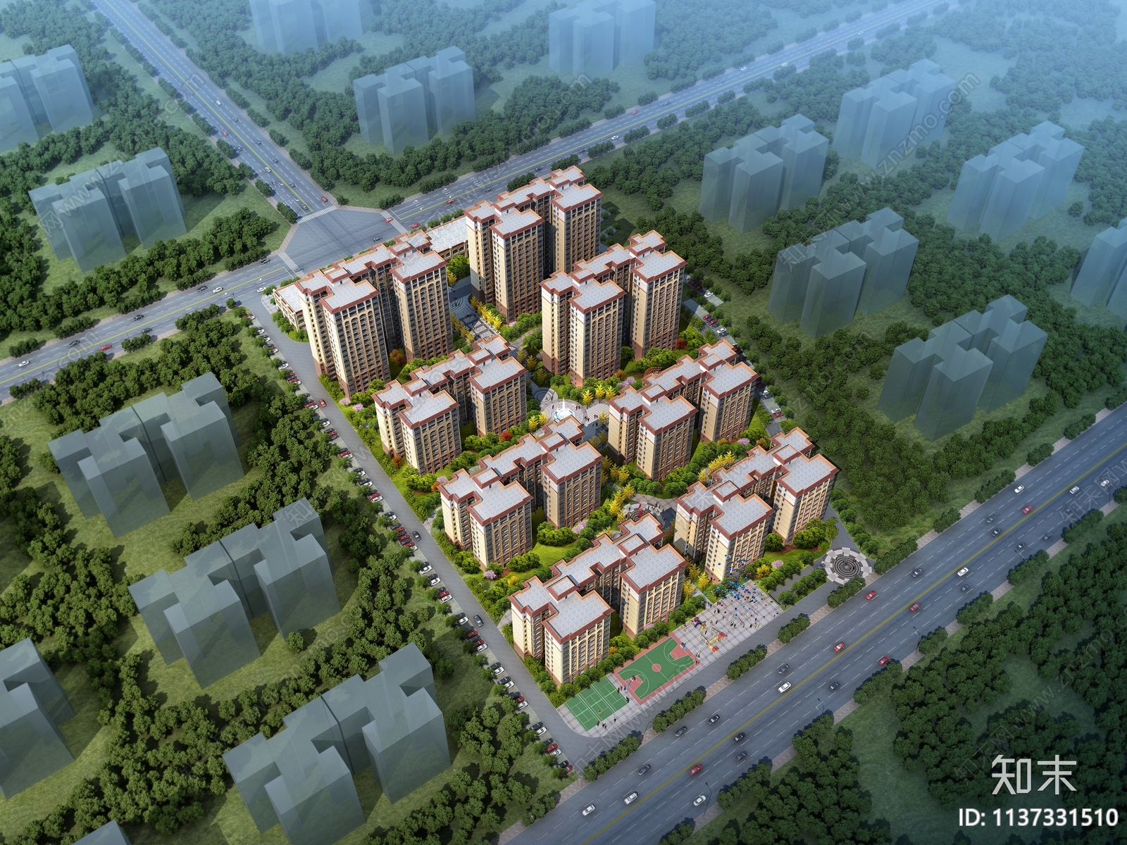 简欧高层住宅小区规划3d模型下载【id1137331510】知末3d模型网