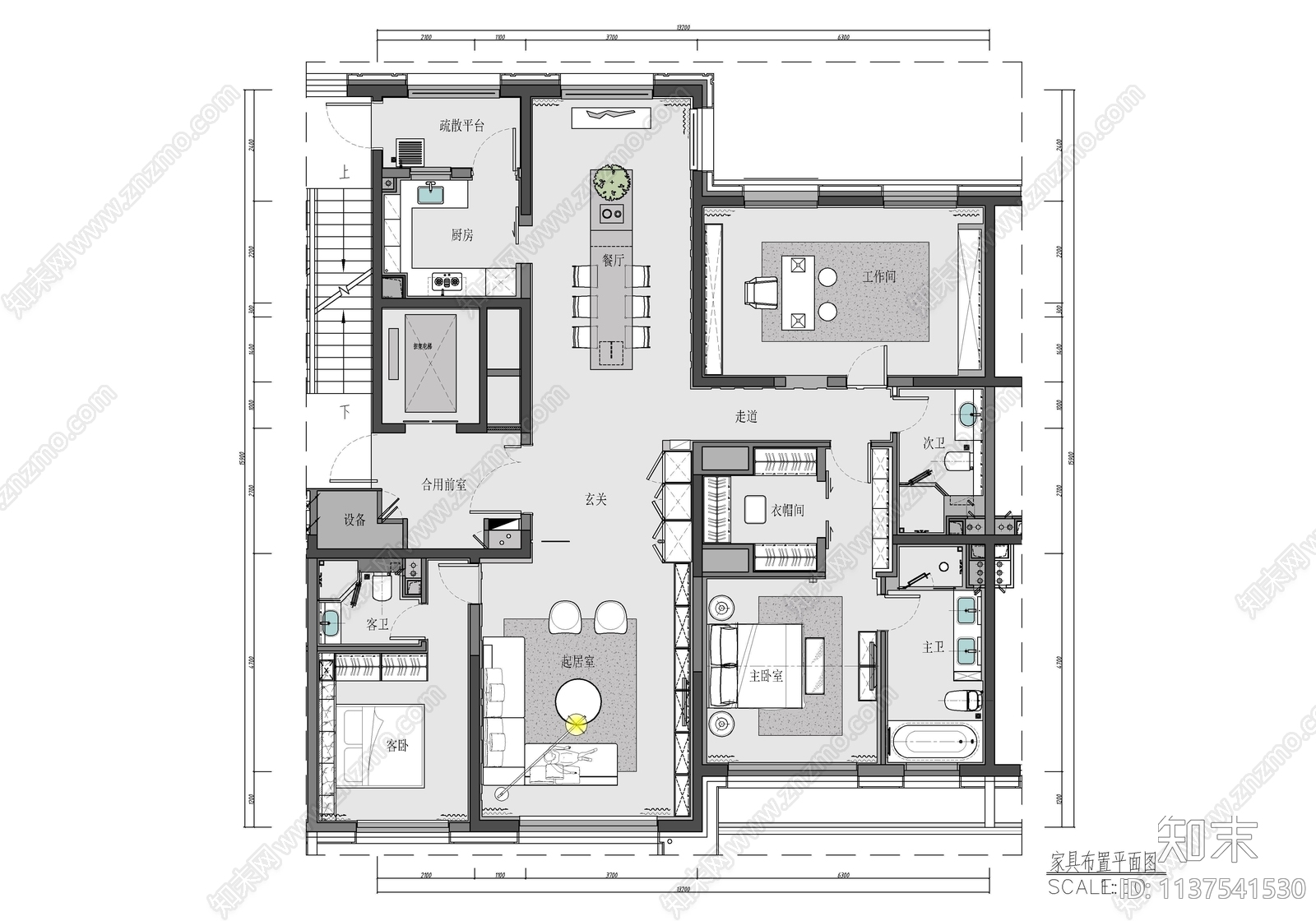200㎡大平层家装施工图下载【ID:1137541530】_知末案例馆